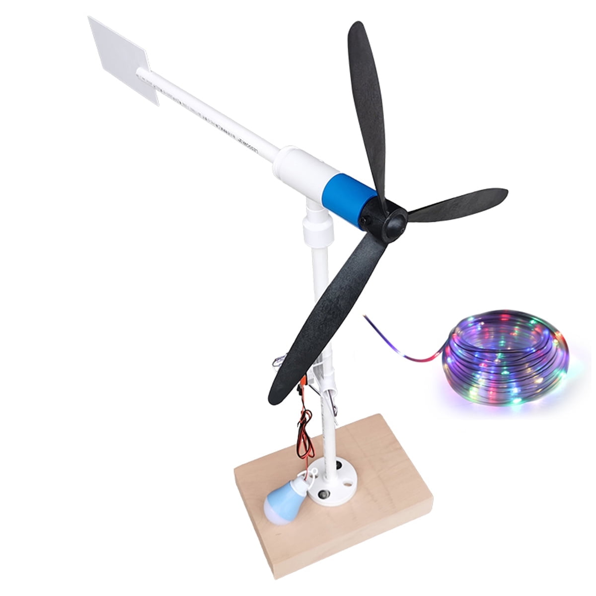 Three Fan Paddles Wind Turbine Power Generator Model Kit With Led Night ...