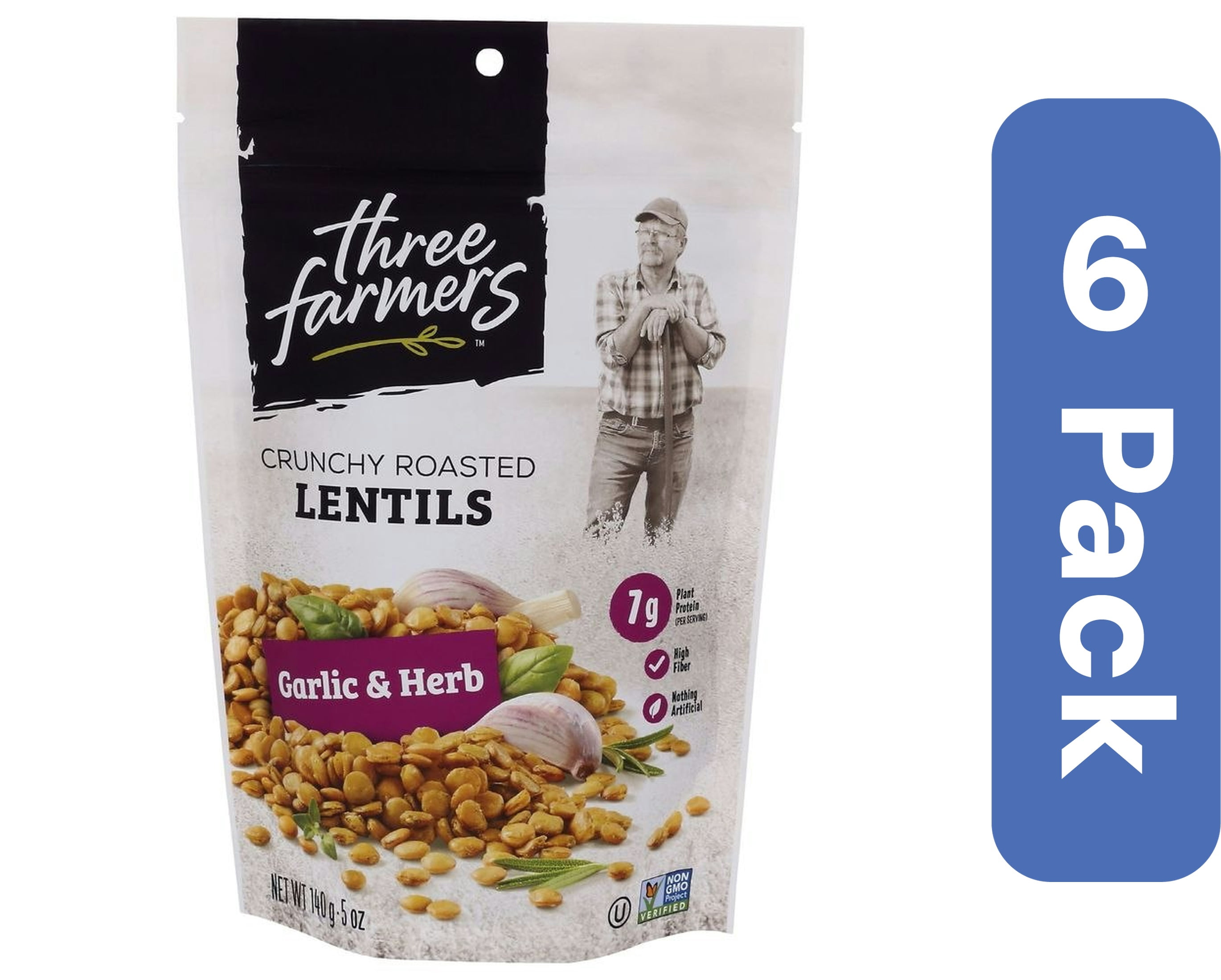 Three Farmers Foods Inc Snack Lentil Garlic Herb 140 g (Pack of 6 ...