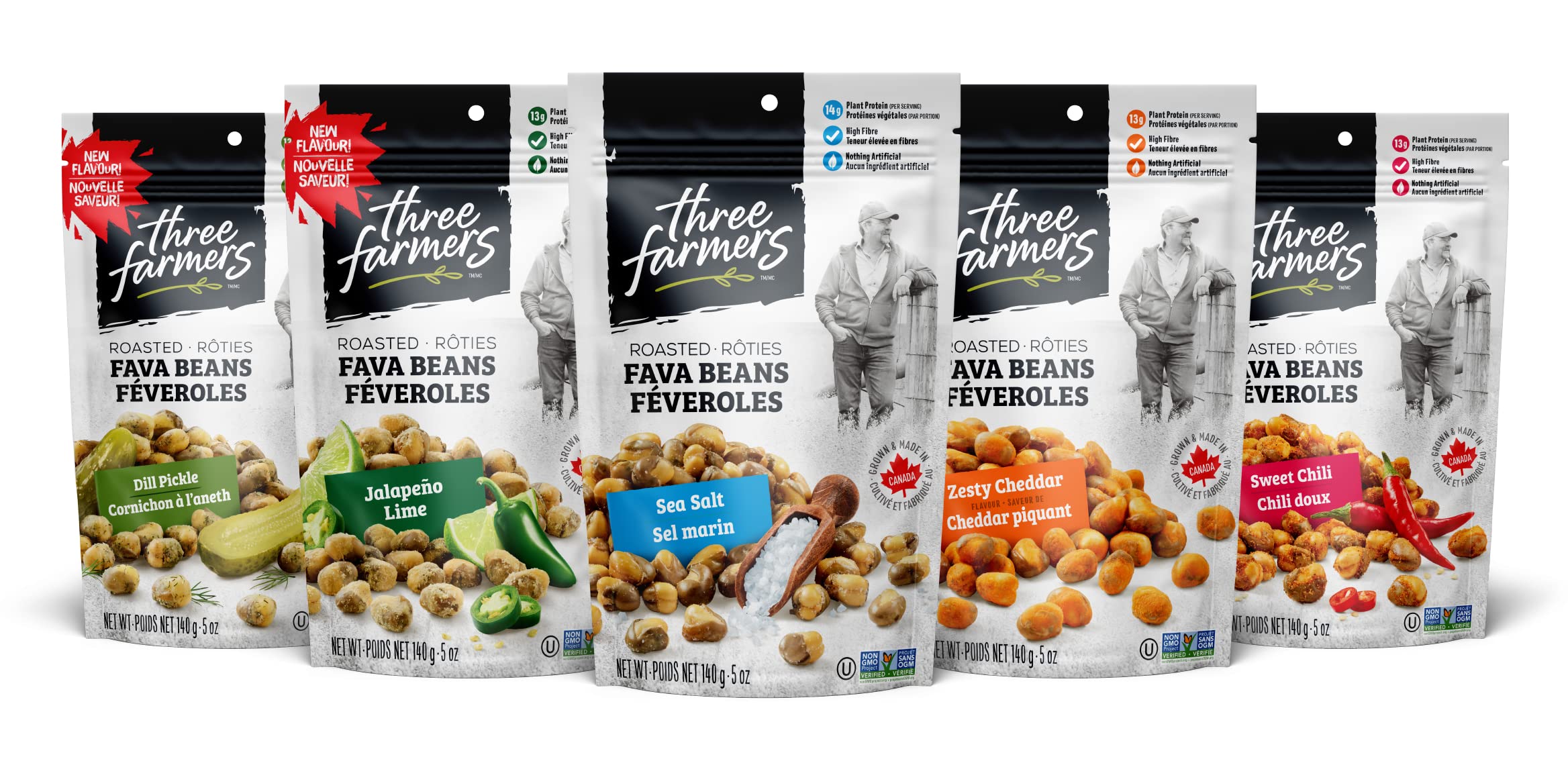 Three Farmers - Roasted CM31 Fava Beans | Variety Pack | 5 Pack -140g ...
