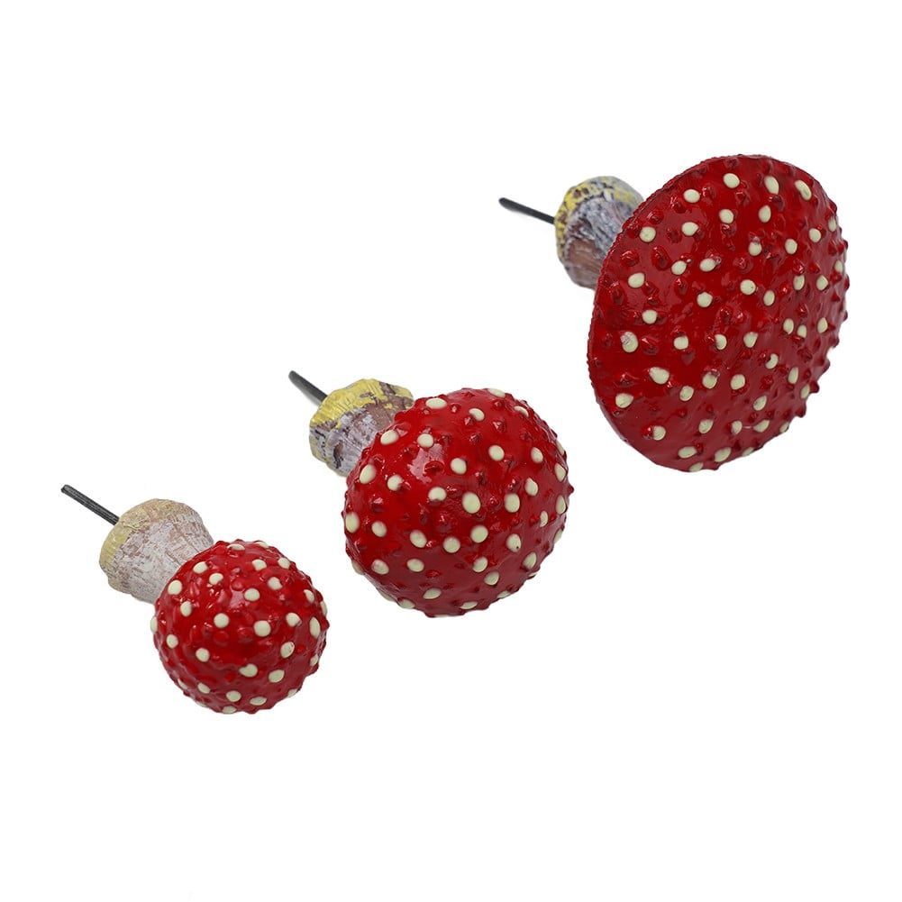 Three Garden Luminous Mushroom Ornaments Toadstool Outdoor Statues Red ...