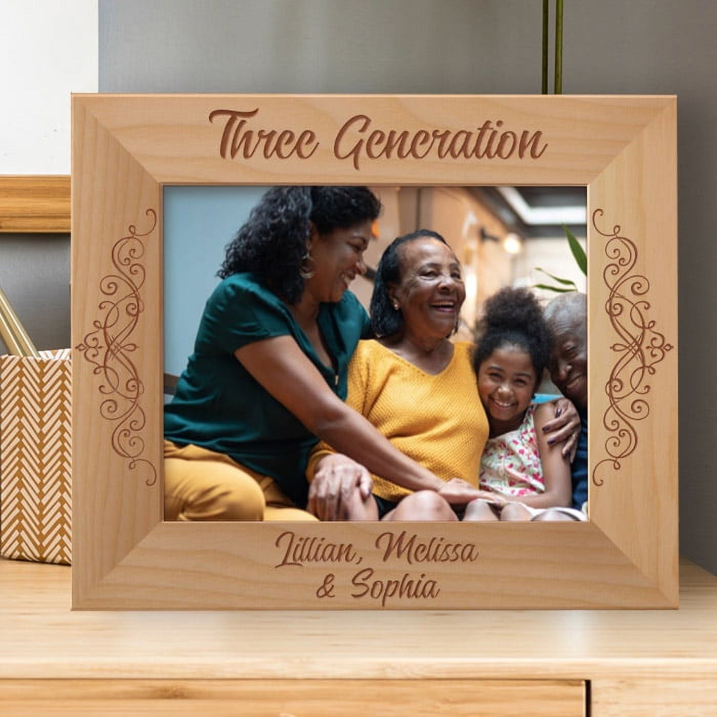 Three Generation Personalized Wooden Frame-10" x 8" Brown Horizontal ...