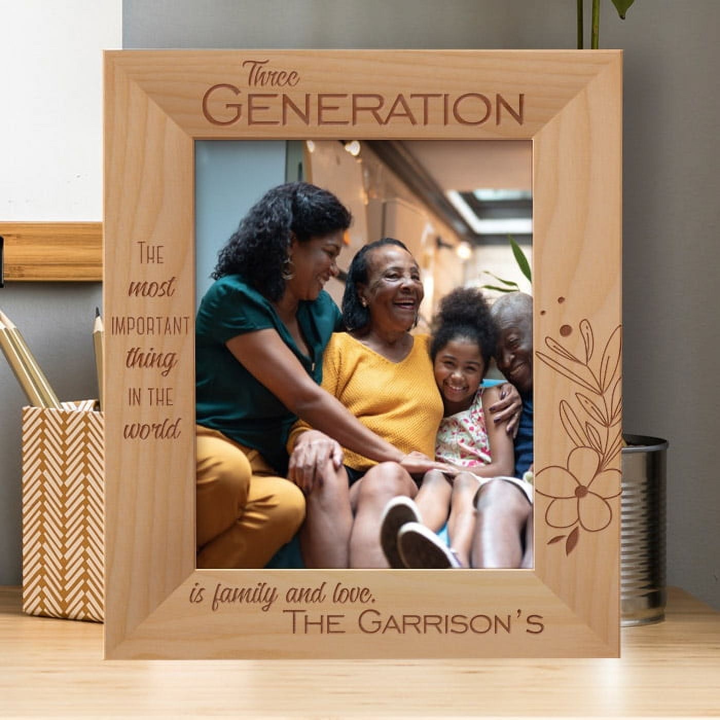 Three Generation Personalized Wooden Frame 8" x 10" Brown (Vertical ...