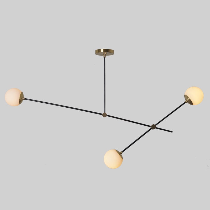 Three Globe Light Stilnovo Style Brass Sputnik parallel Chandelier ...
