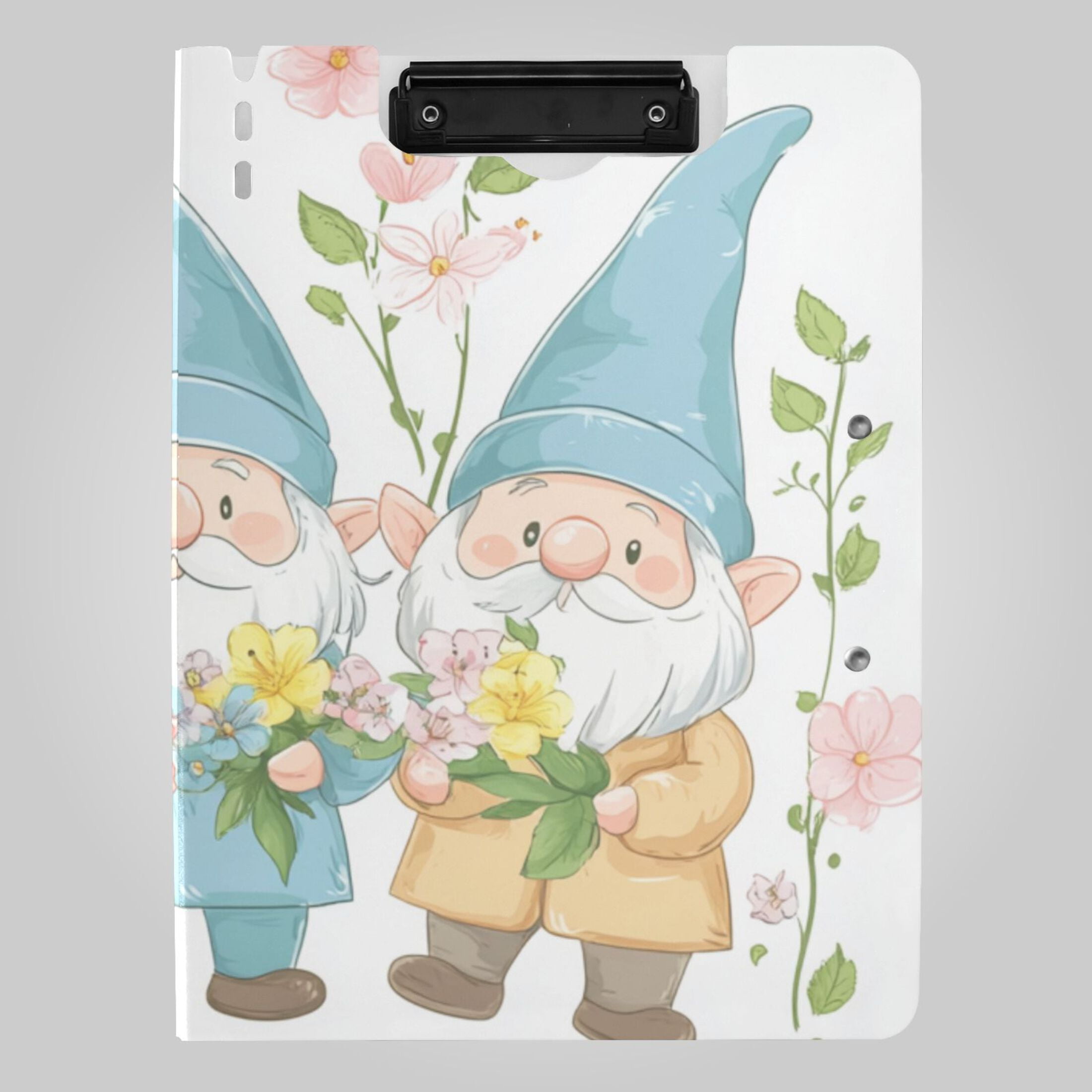 Three Gnomes Holding Flowers Spring Foldable Binder Folder Clipboard ...