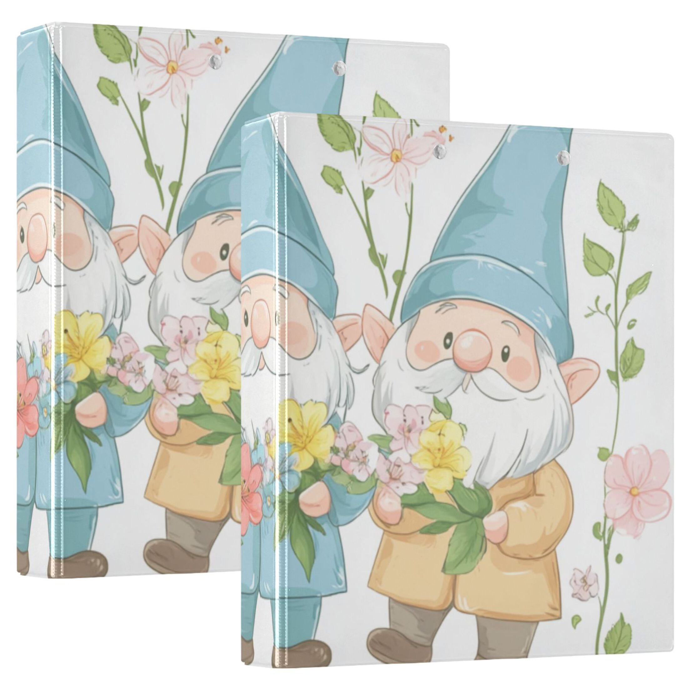 Three Gnomes Holding Flowers Spring Round Ring Binder 3 Rings 1.5 ...