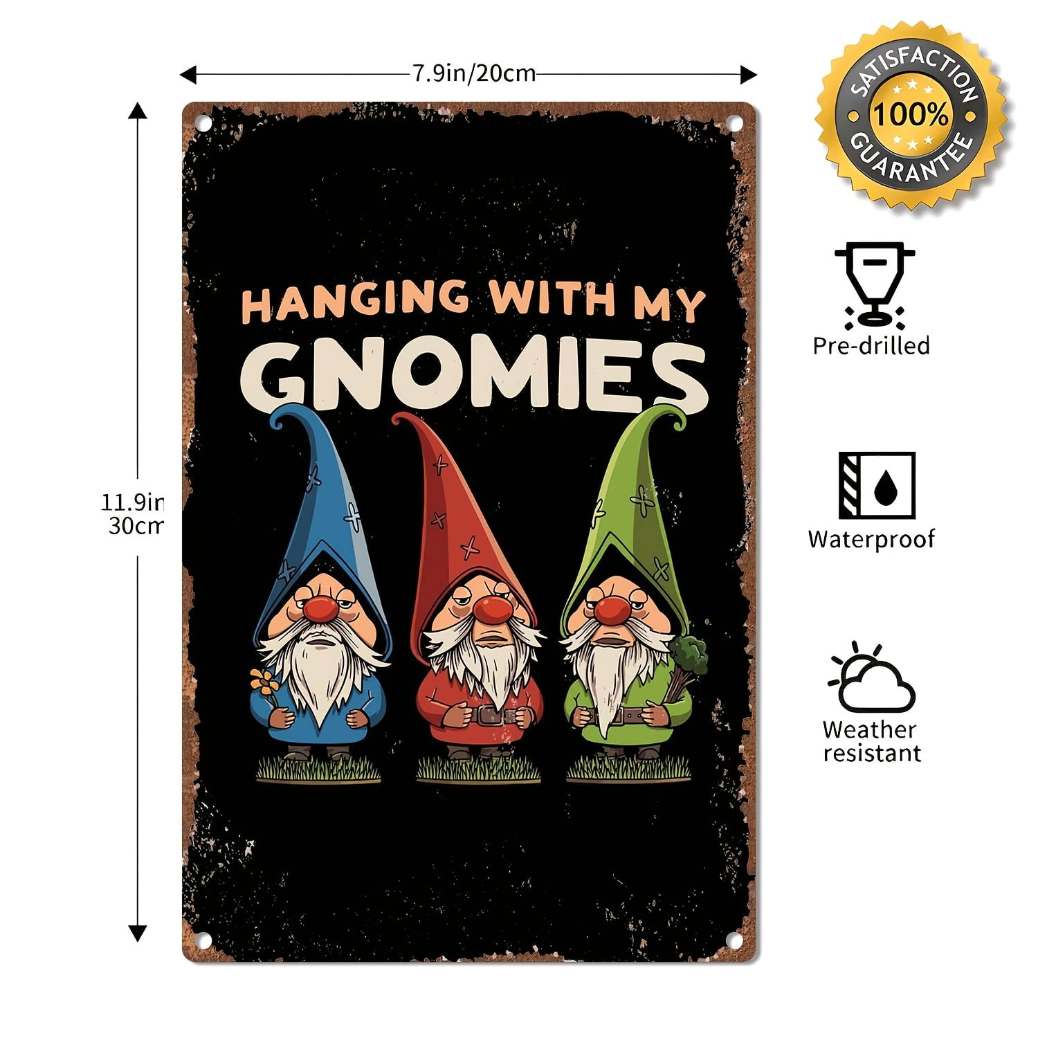 Three Gnomes In Colorful Hats Hanging With My Gnomies.Retro Metal Tin ...
