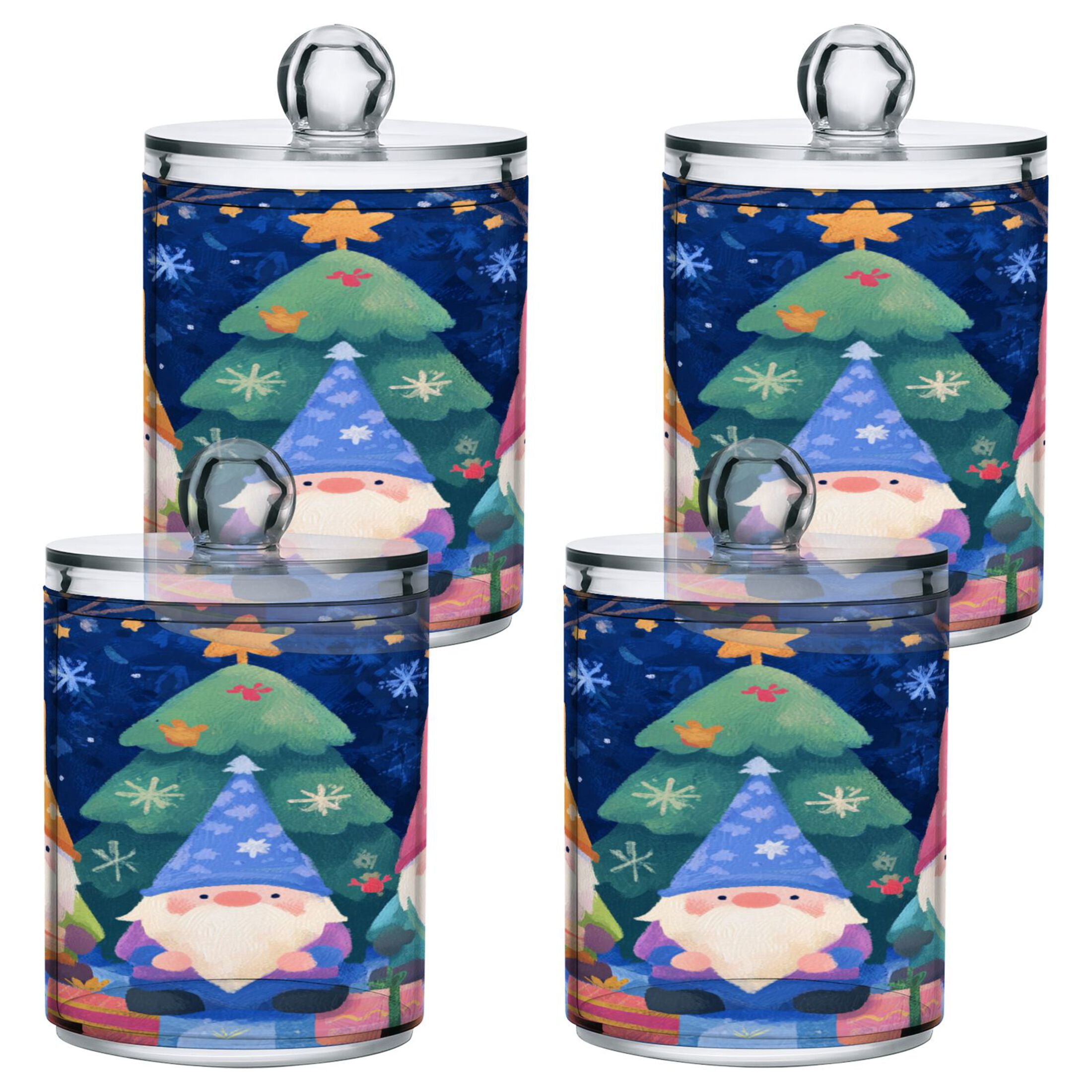Three Gnomes in Front Christmas Tree Cartoon Translucent Plastic Cans ...