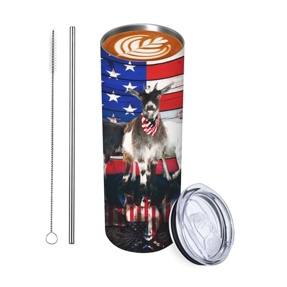 Three Goats American Flag 20oz Coffee Mug Cup,Stainless Steel Thermos ...