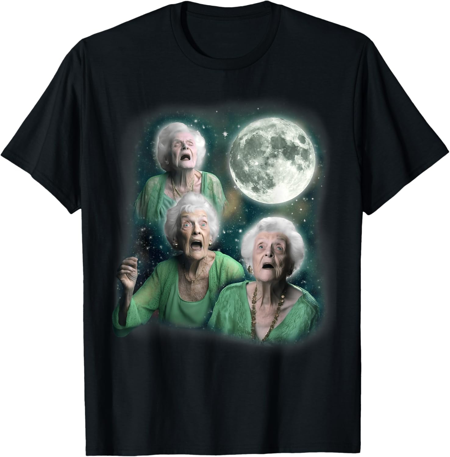 Three Granny Moon | 3 Old Ladys Howling Weird Cursed Meme T-Shirt ...