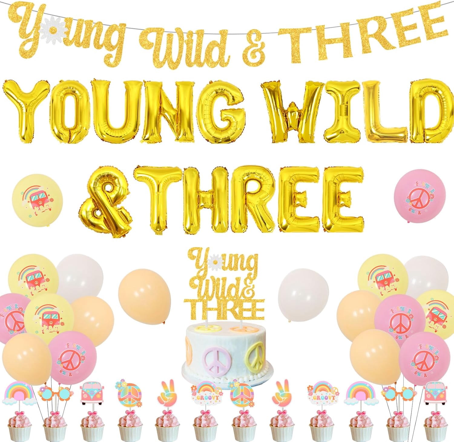 Three Groovy Birthday Decorations, Young Wild and Three Groovy Party ...