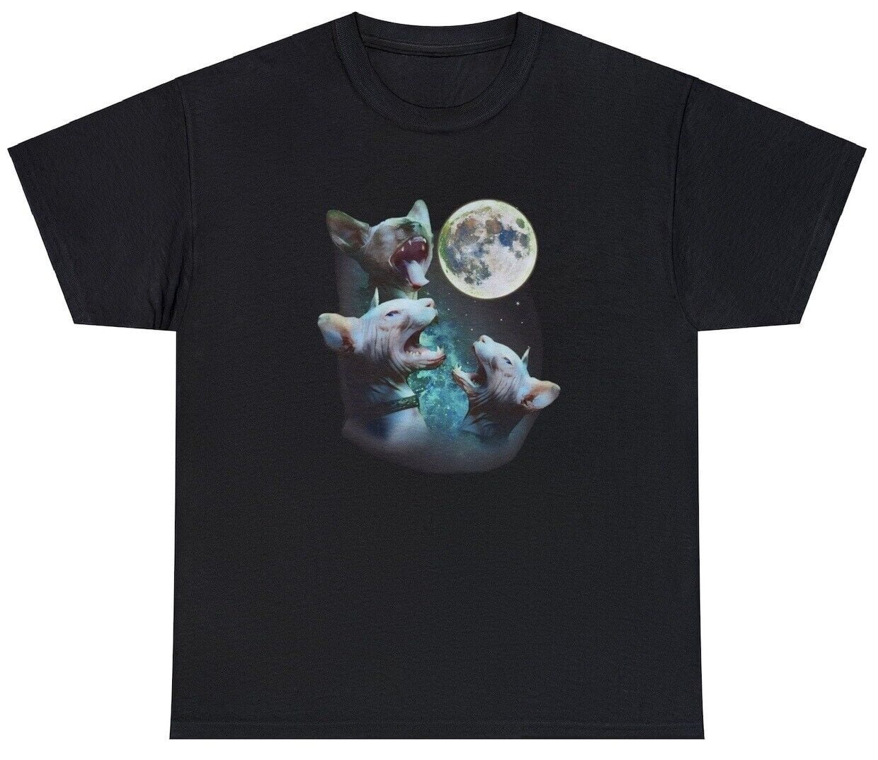 Three Hairless Sphynx Cats Howl At Moon T Shirt Funny Cat Meme Lover ...