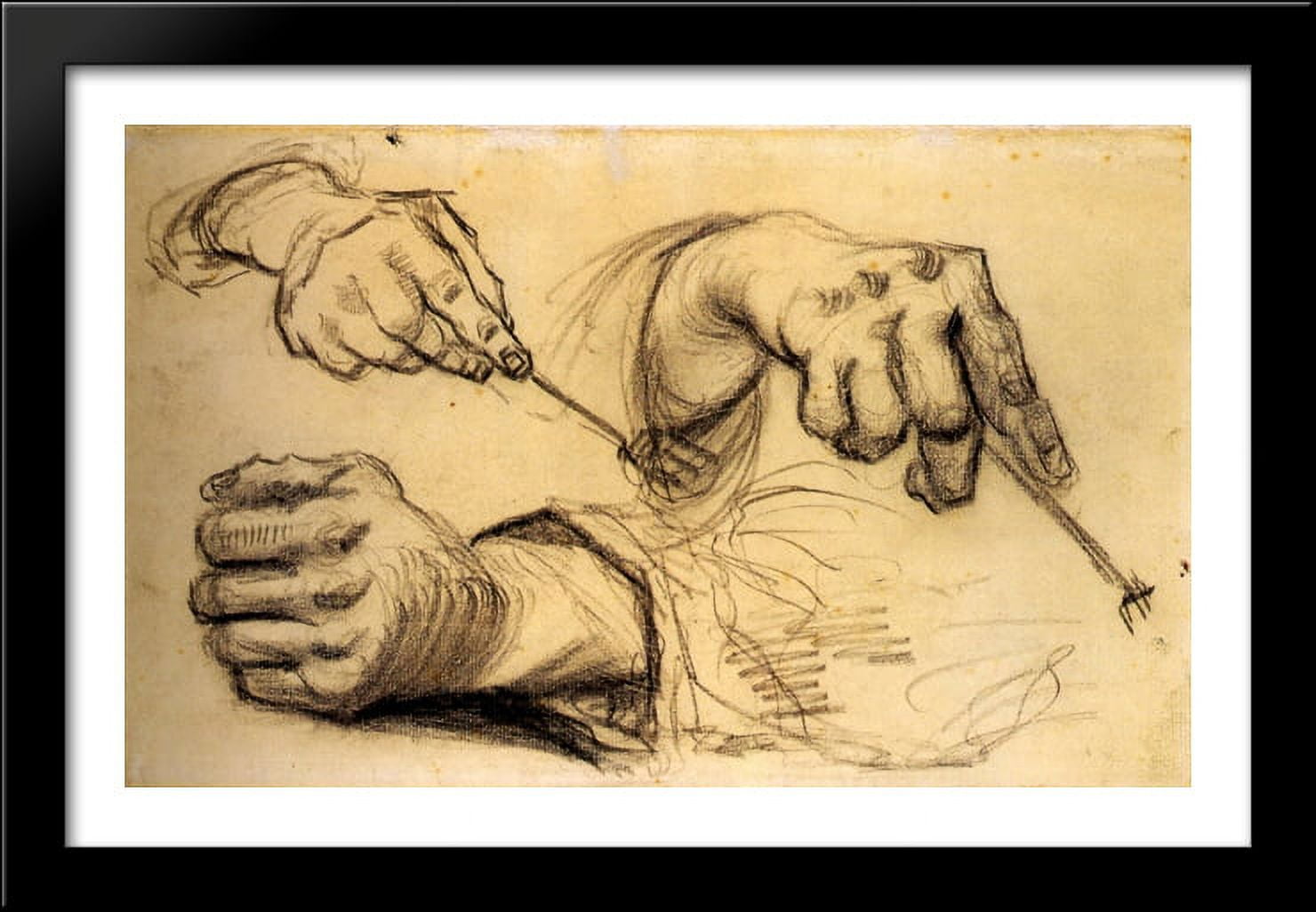 Three Hands, Two Holding Forks 40x26 Large Black Wood Framed Print Art ...