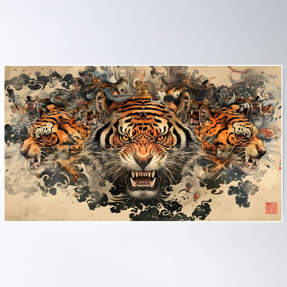 Three-Headed Tiger Poster Wall Art, Modern Wall Decor For Living Room ...