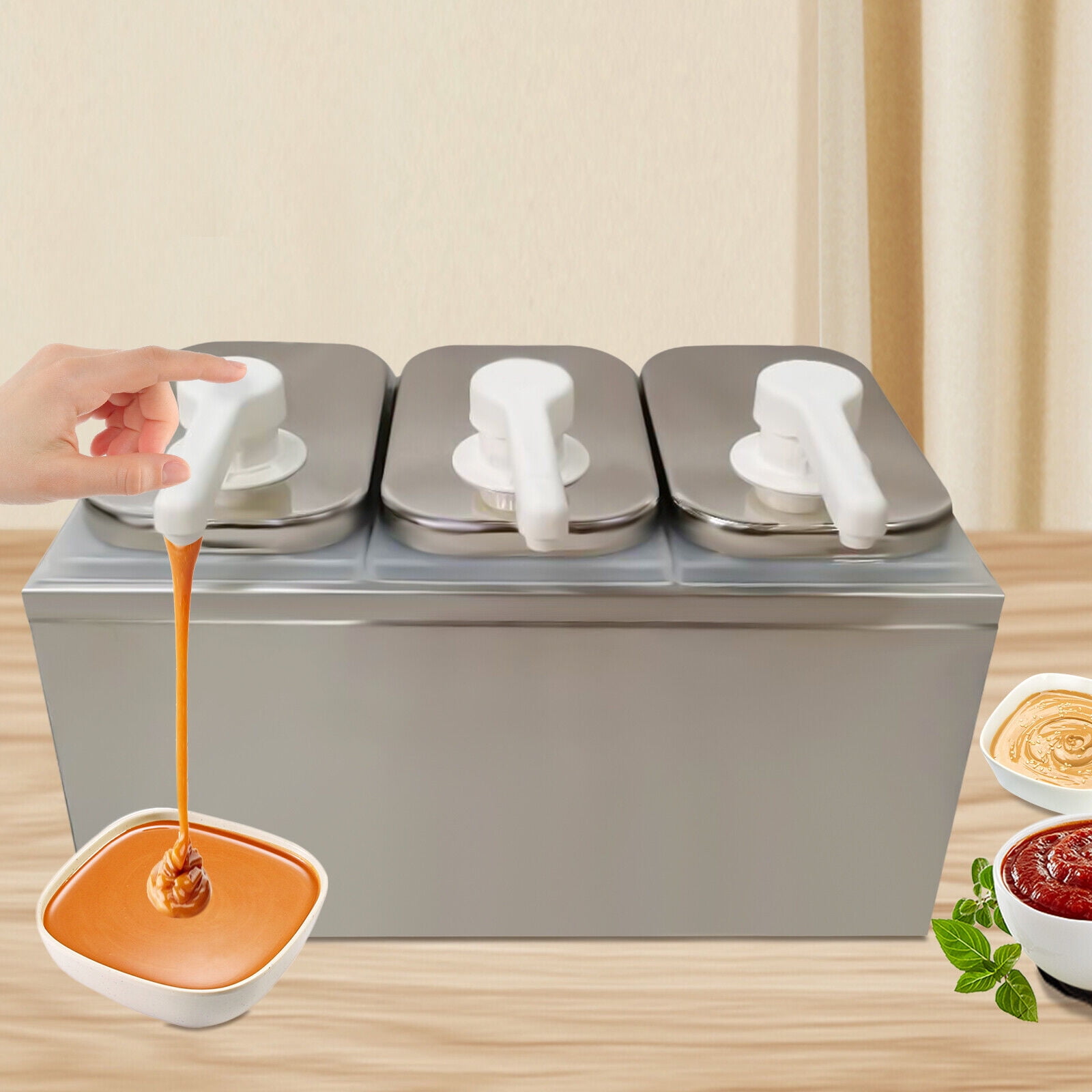 Three Heads Pump Sauce Condiment Dispenser Catering Stainless Ketchup ...