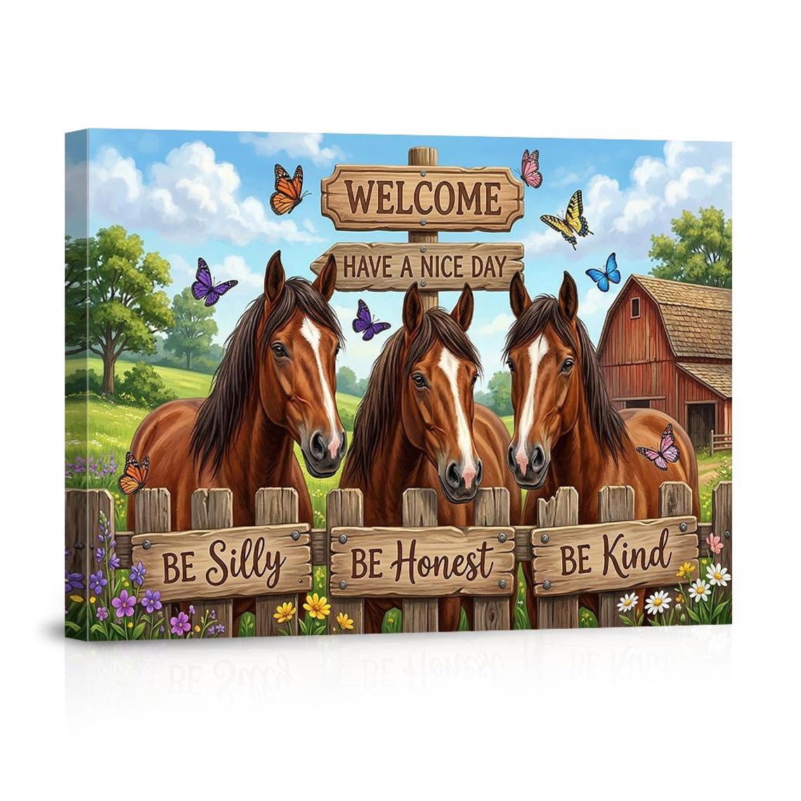 Three Horses With Kindness Quotes Farmhouse Barn Inspirational Canvas ...