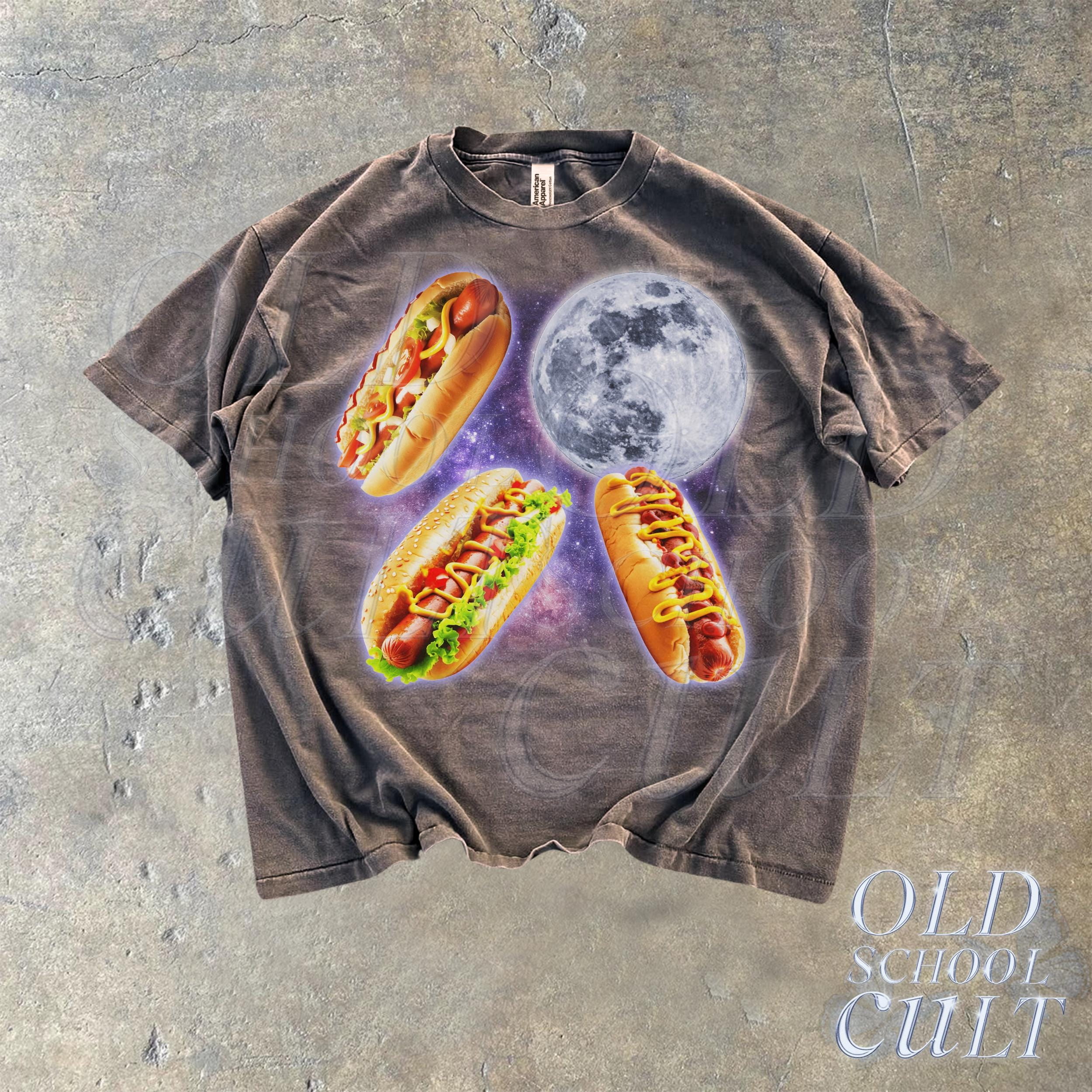 Three Hot Dog Meme Vintage Graphic T-shirts, Retro Hot Dog Moon Tshirt ...
