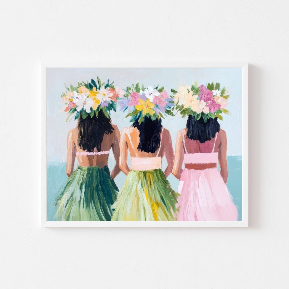 Three Hula Dancers Painting Vintage Hawaii Girls Wall Art Print ...