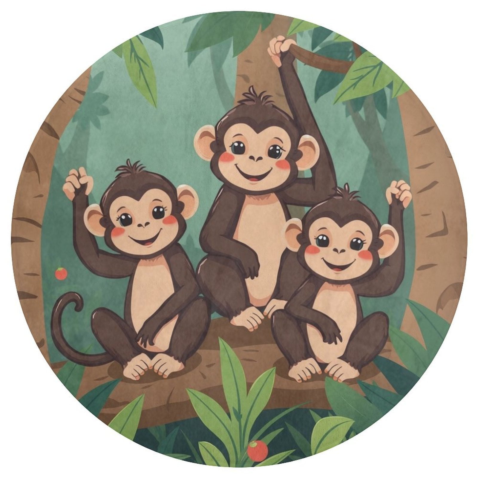 Three Jungle Monkeys Round Carpets Living Room Sofa Coffee Table Rug ...