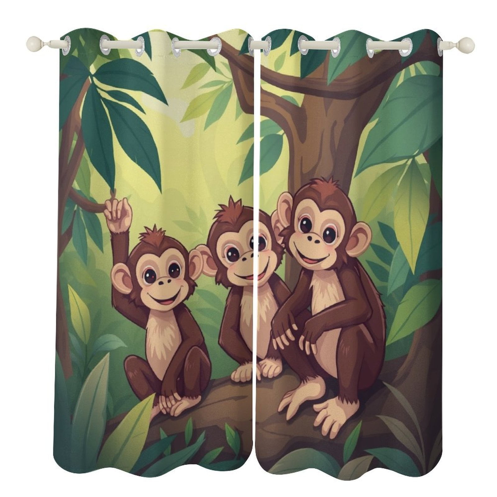 Three Jungle Monkeys Window Curtains Drapes Bedroom Living Room Kitchen ...