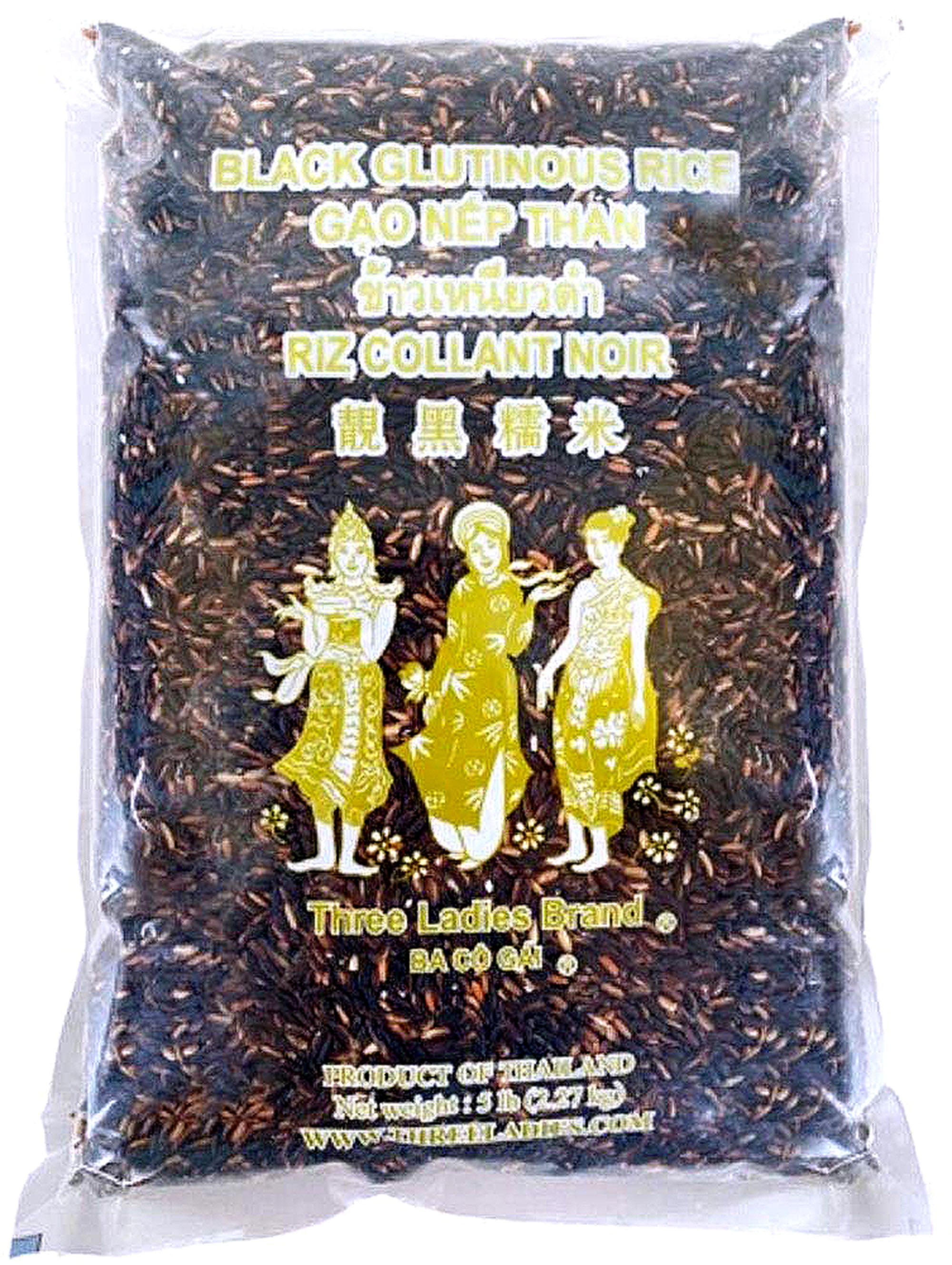 Three Ladies Long Grain Black Sticky Rice, 5 lbs. (2.27 kgs), Superior ...