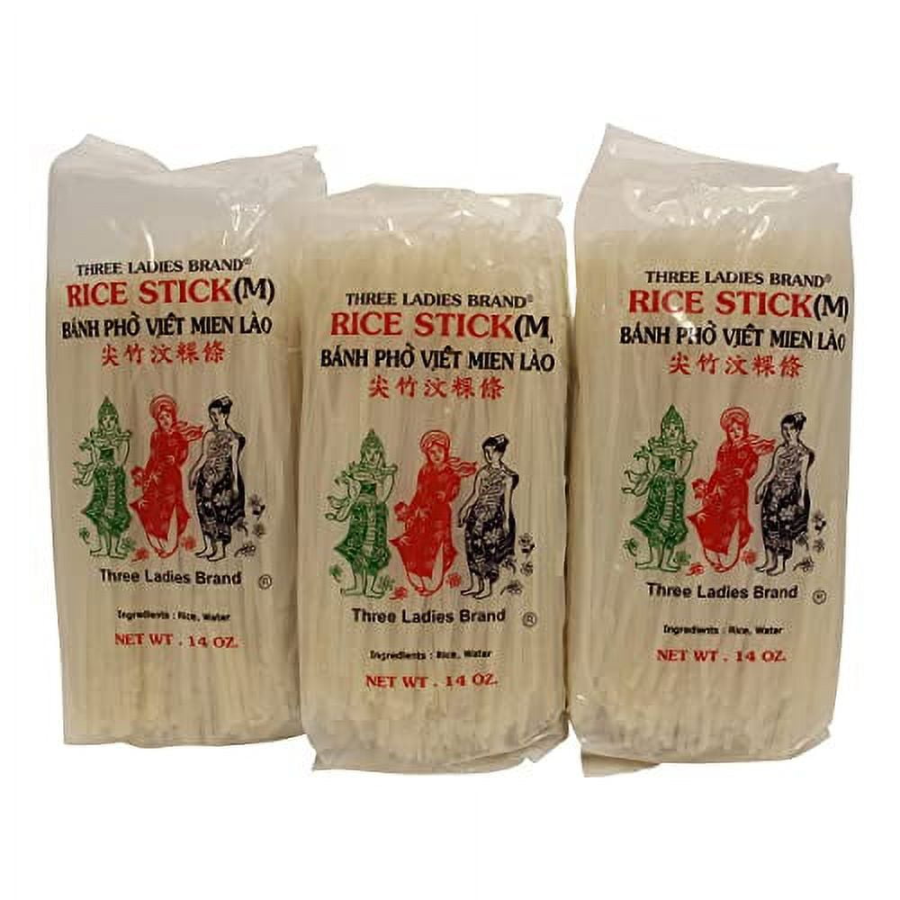Three Ladies Brand Rice Stick Noodle - 14 Oz. (Pack of 3 Bags ...