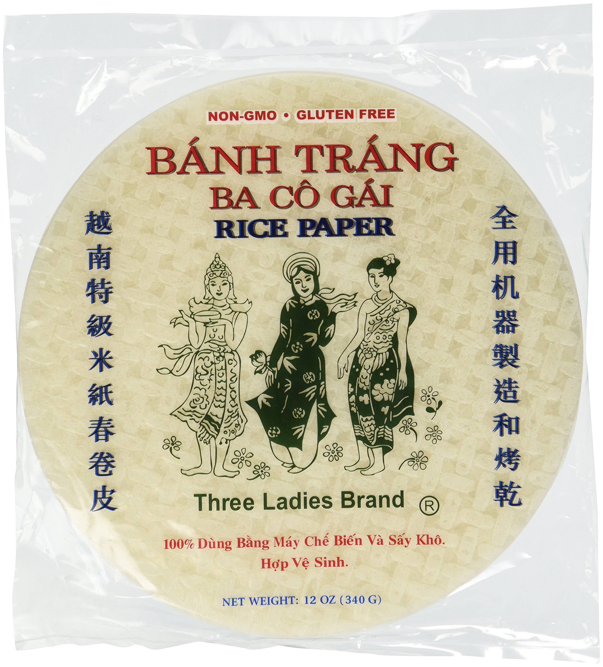 Three Ladies Brand Spring Roll Rice Paper Wrapper (2 Packs) Round, 22cm ...
