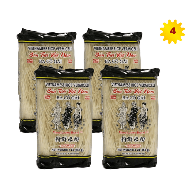 Three Ladies Vietnamese Rice Stick Vermicelli 1LB x 4 Packs Rice Noodle ...
