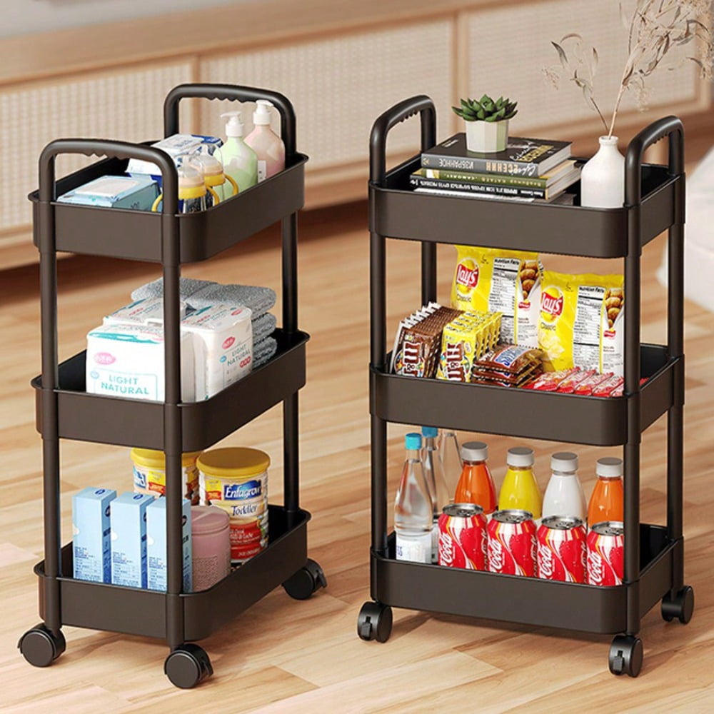 Three-Layer Trolley With Handrails, Rolling Storage Cart 3 Tier ...