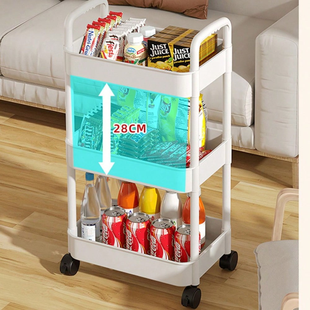 Three-Layer Trolley With Handrails, Rolling Storage Cart 3 Tier ...