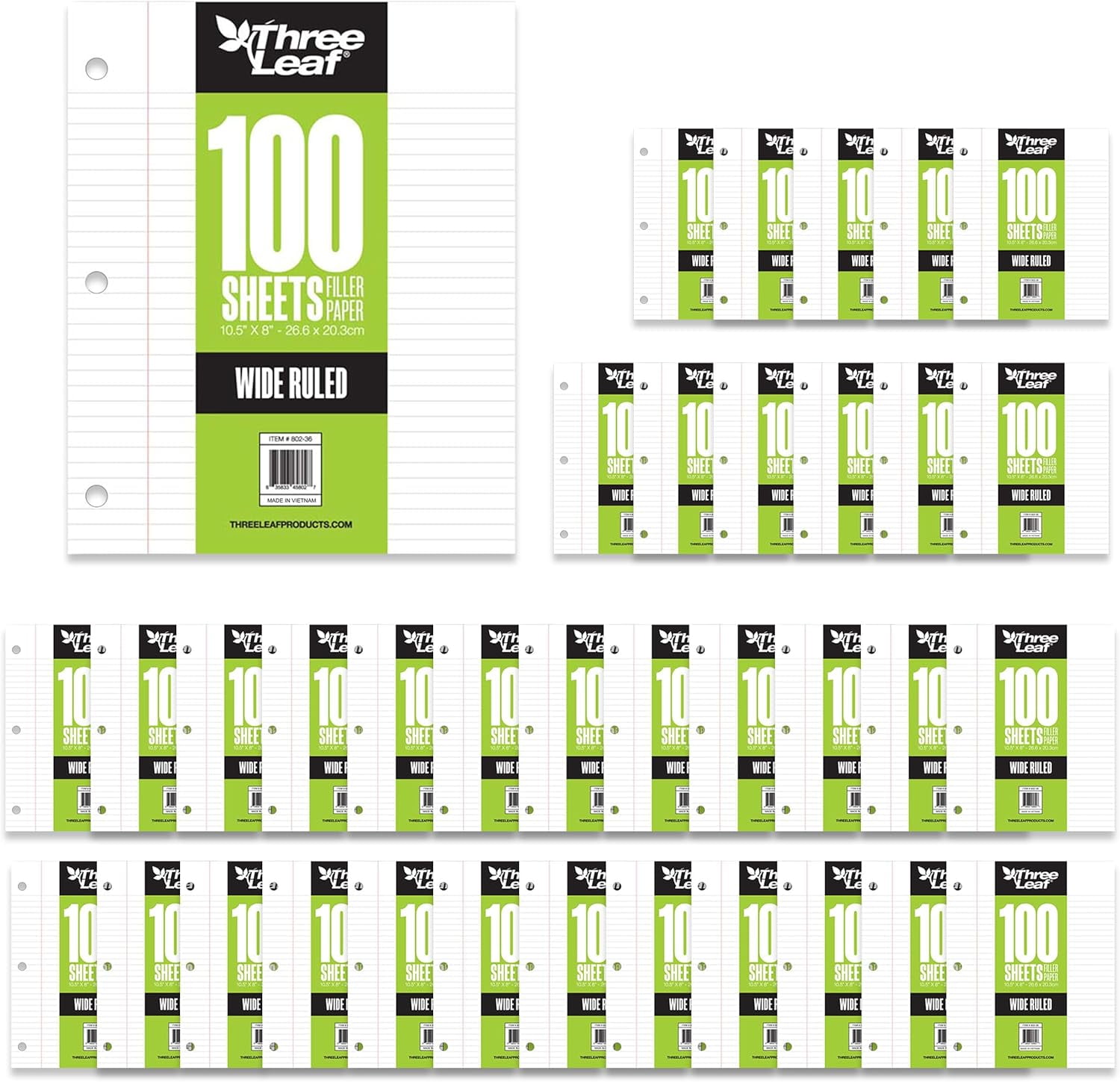 Three Leaf 100-Sheet Wide-Ruled Loose-Leaf Filler Paper, White, Fits 3 ...