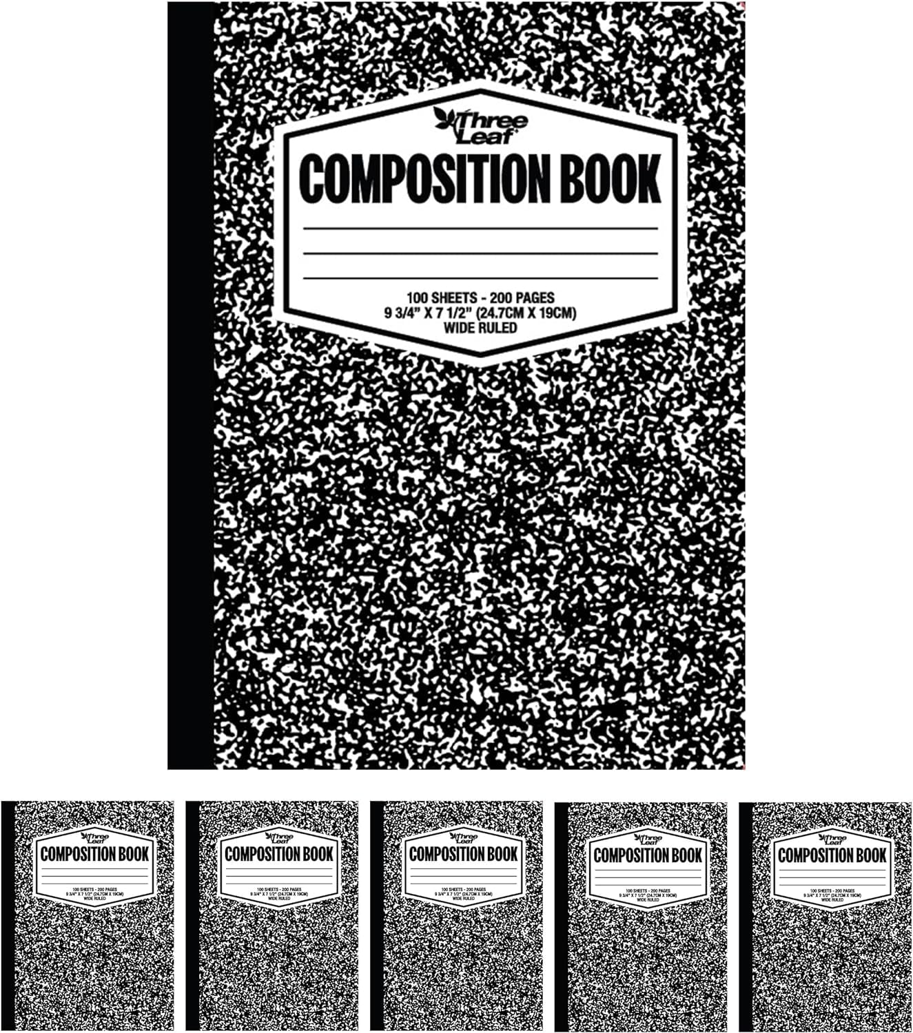 Three Leaf 100 Sheets Wide Ruled 9-3/4" X 7-1/2" Composition Notebook ...
