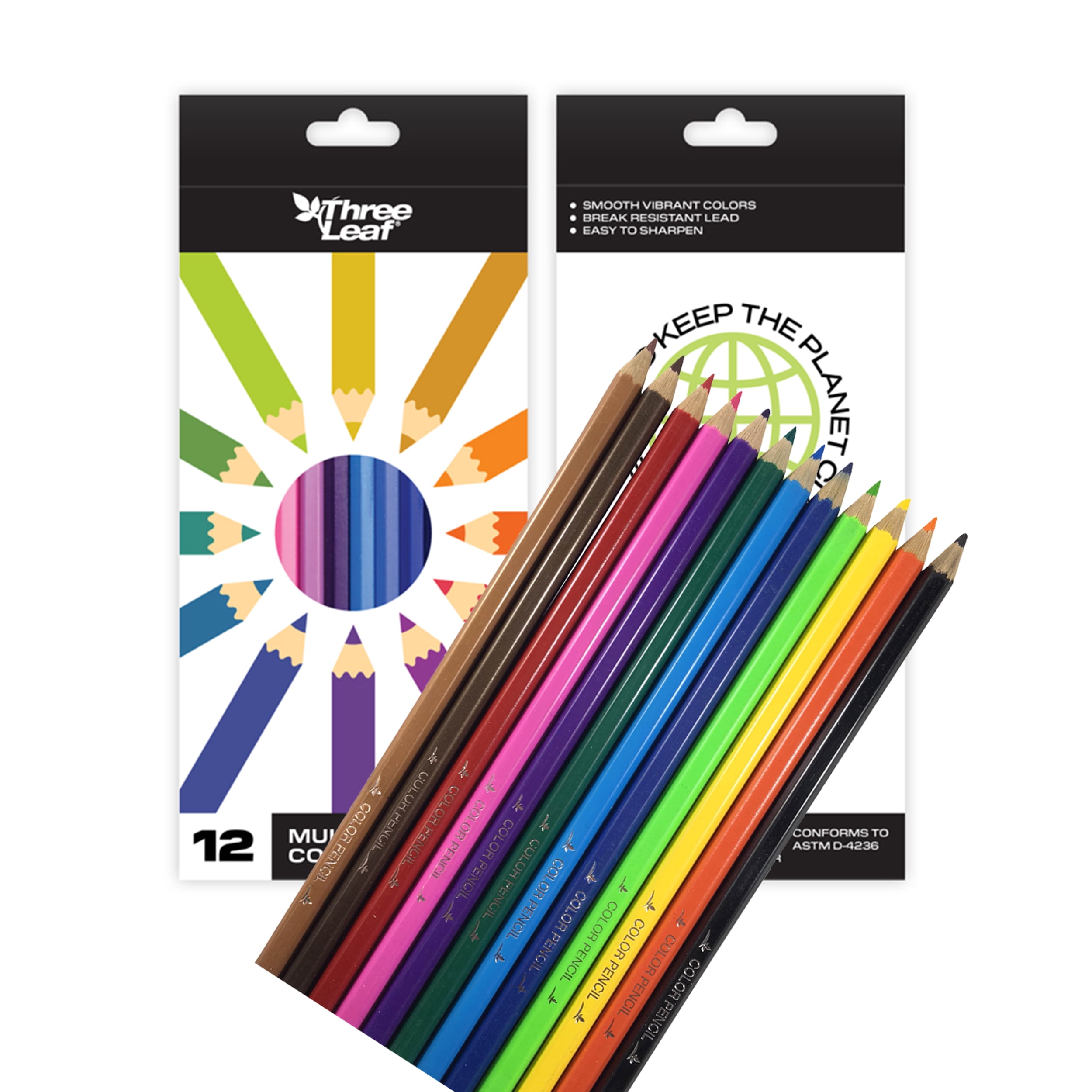 Three Leaf 12-Count Pre-Sharpened Color Pencil Set, Pack Of 6, Assorted ...