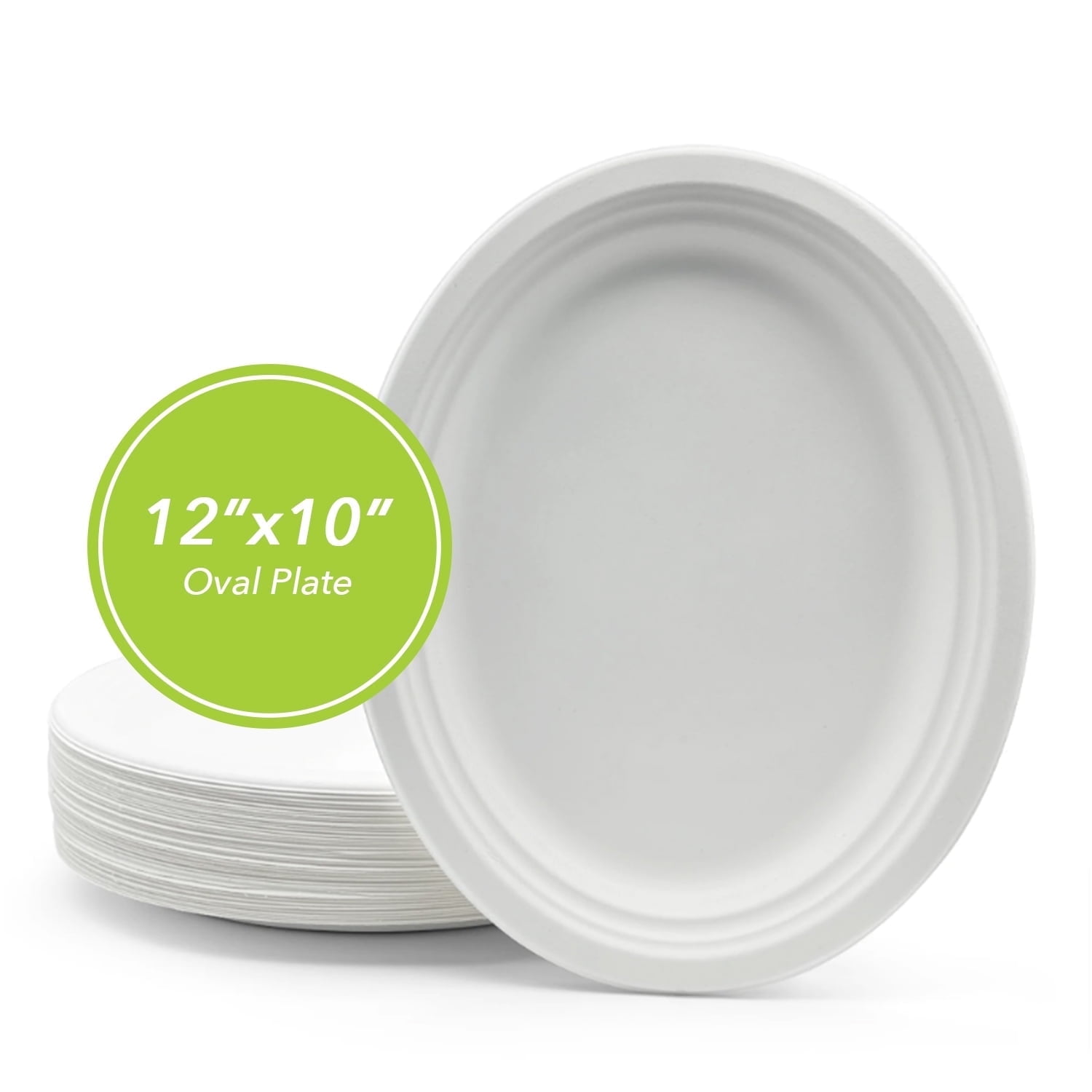 Three Leaf 12” X 10” Bagasse Oval Disposable Plates 25 Ct Heavy-Duty ...
