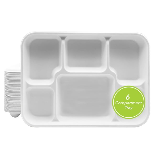 Three Leaf 6 Compartment Bagasse Tray 50 Ct. Heavy Duty, Super Strong ...
