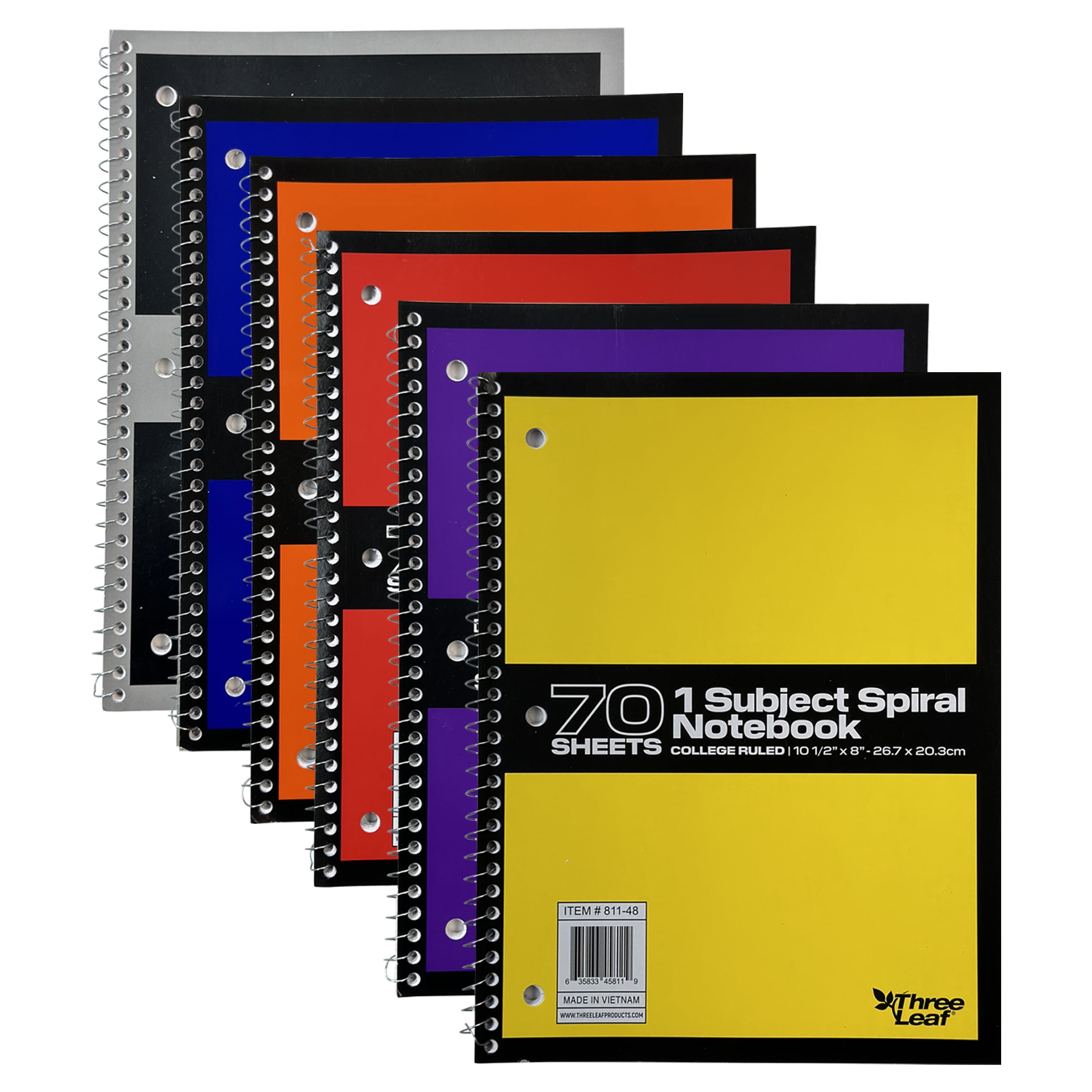 Three Leaf 70 Sheets College Ruled 8" X 10 1/2" Spiral Notebook, Pack ...