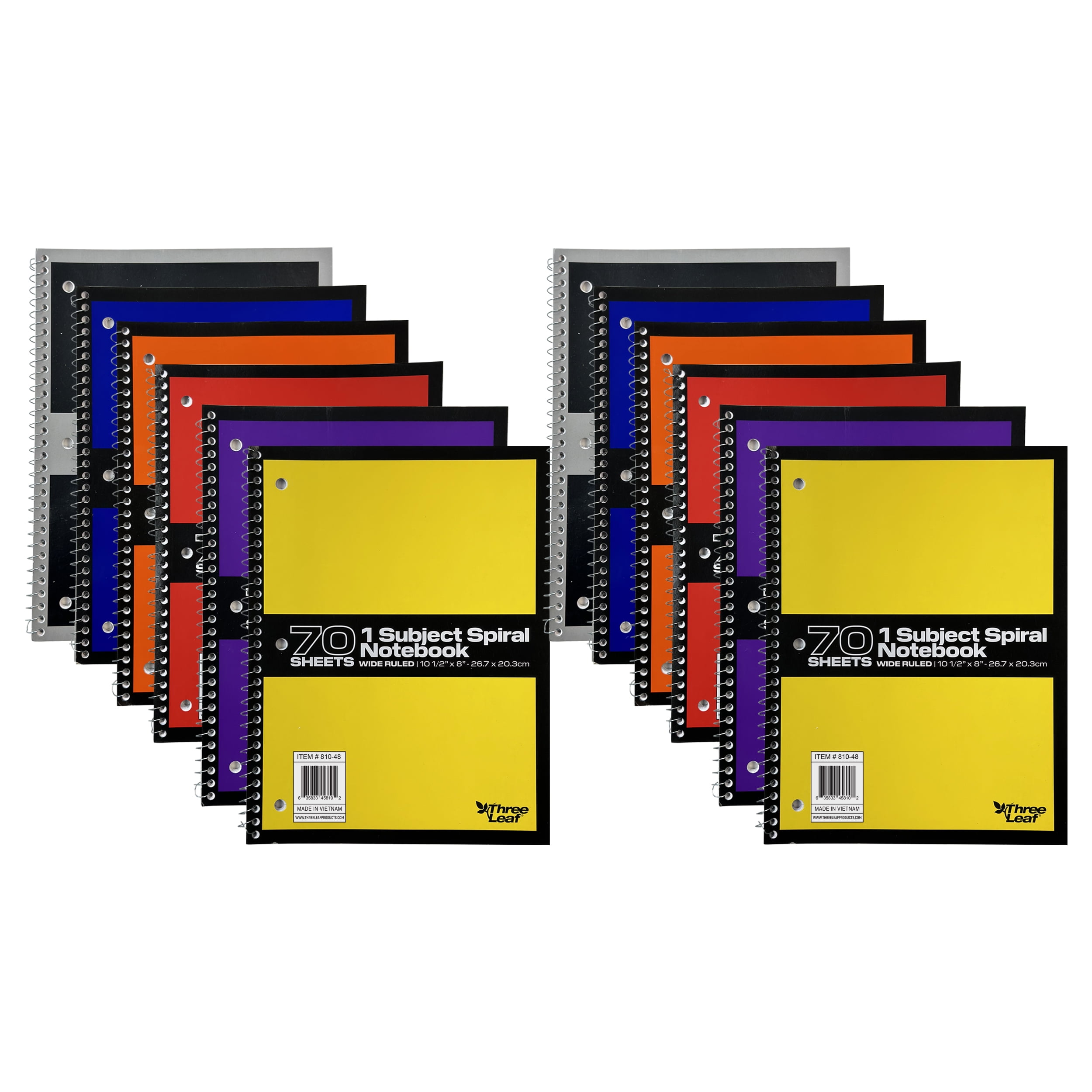 Three Leaf 70 Sheets Wide Ruled 8" X 10 1/2" Spiral Notebook, Pack Of ...
