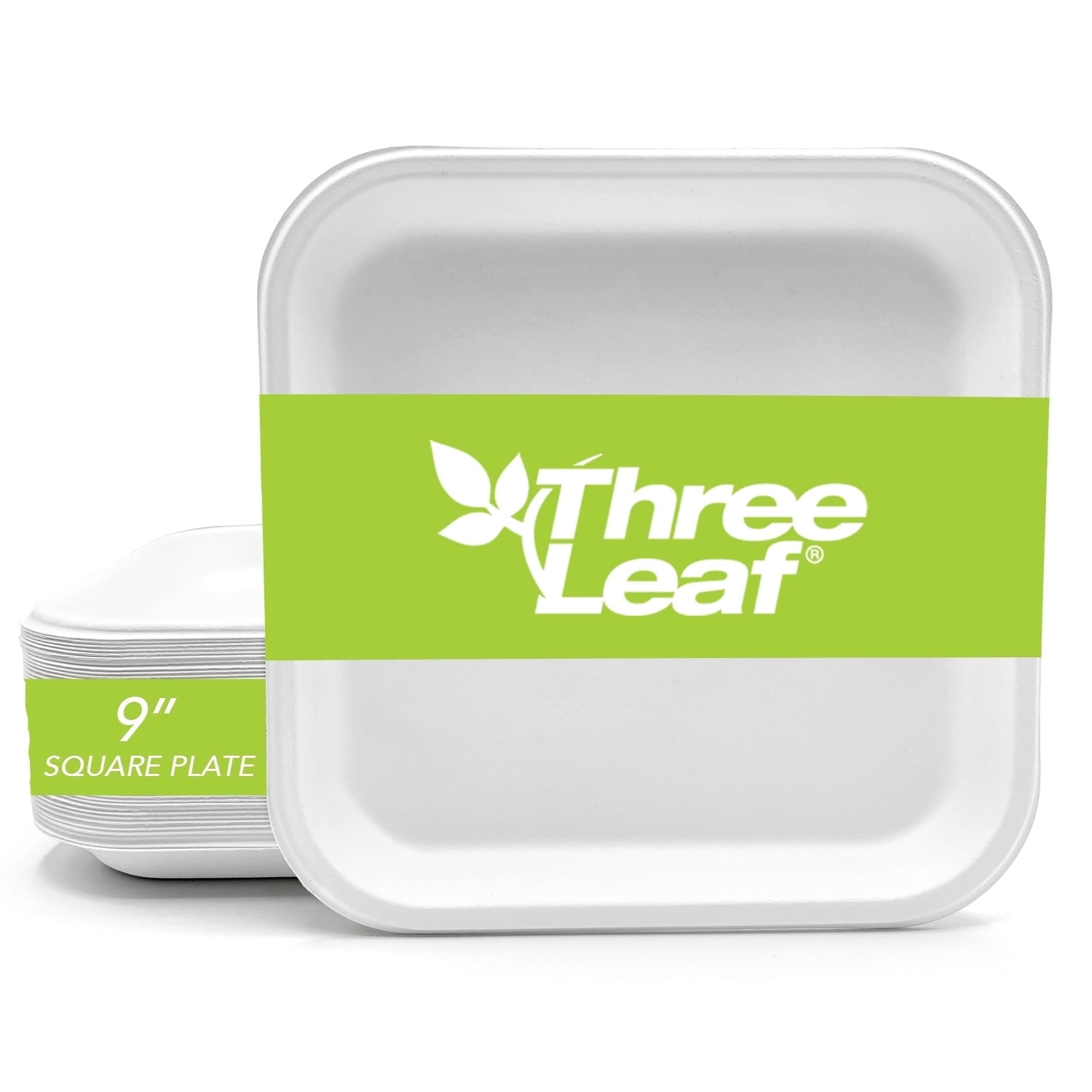 Three Leaf 9" Bagasse Square Disposable Plates 500 Ct (20 Packs of 25 ...