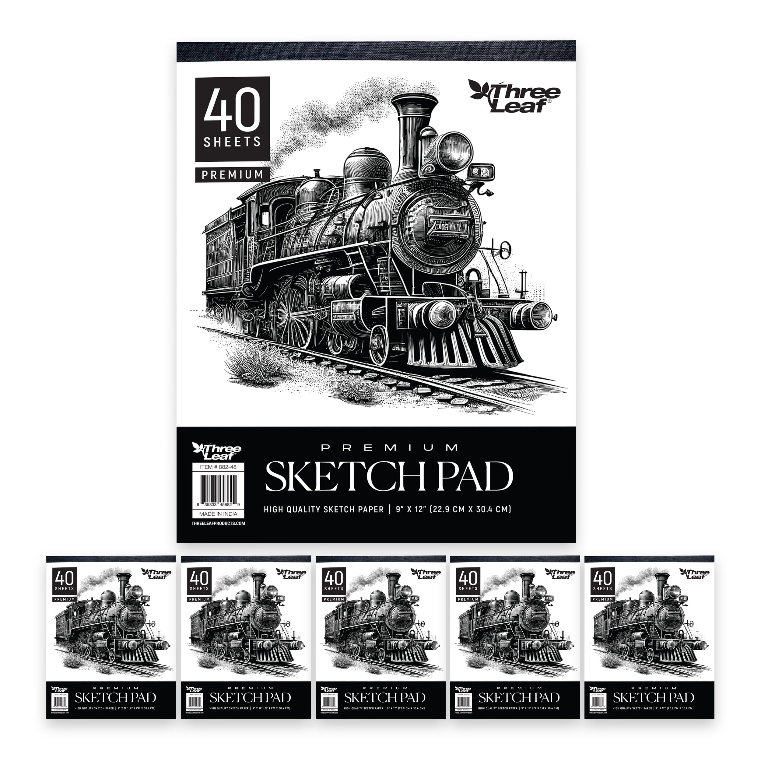 Three Leaf 9" X 12" 40 Sheets, Sketch Pad, Pack Of 6, Writing, Drawing ...