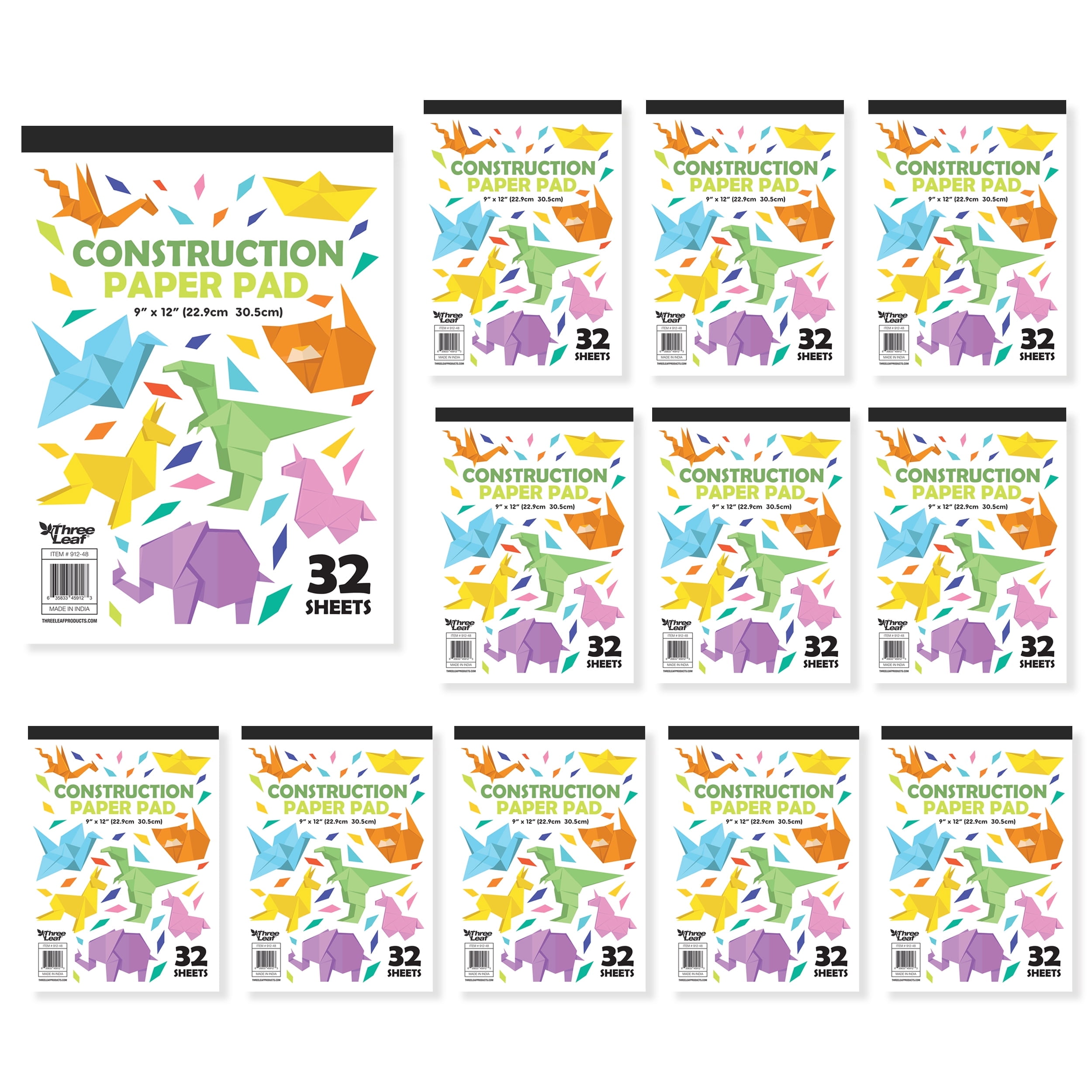 Three Leaf 9" x 12" 32 Ct. Construction Paper Pad, Pack Of 12, Assorted ...