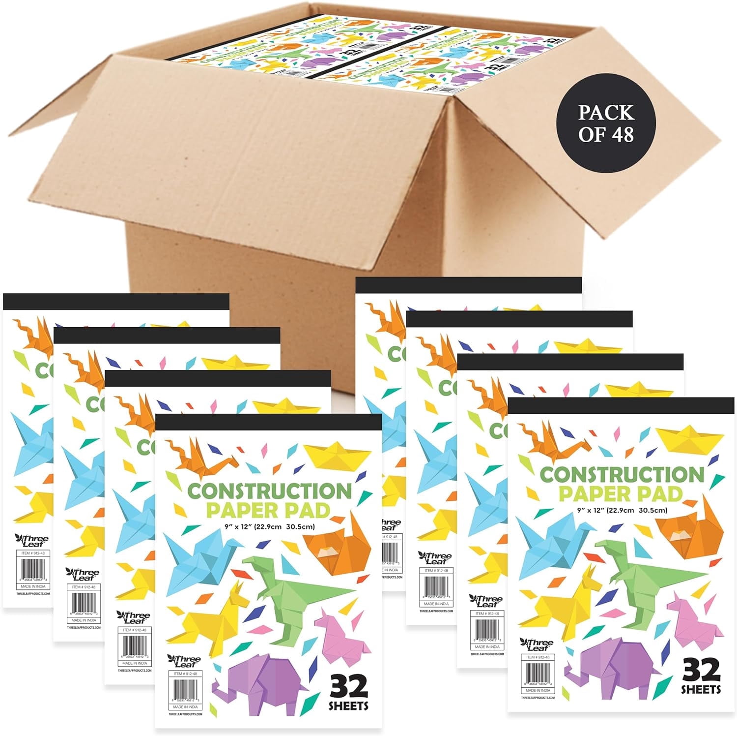 Three Leaf 9" x 12" 32 Ct. Construction Paper Pad, Pack Of 48, Assorted ...