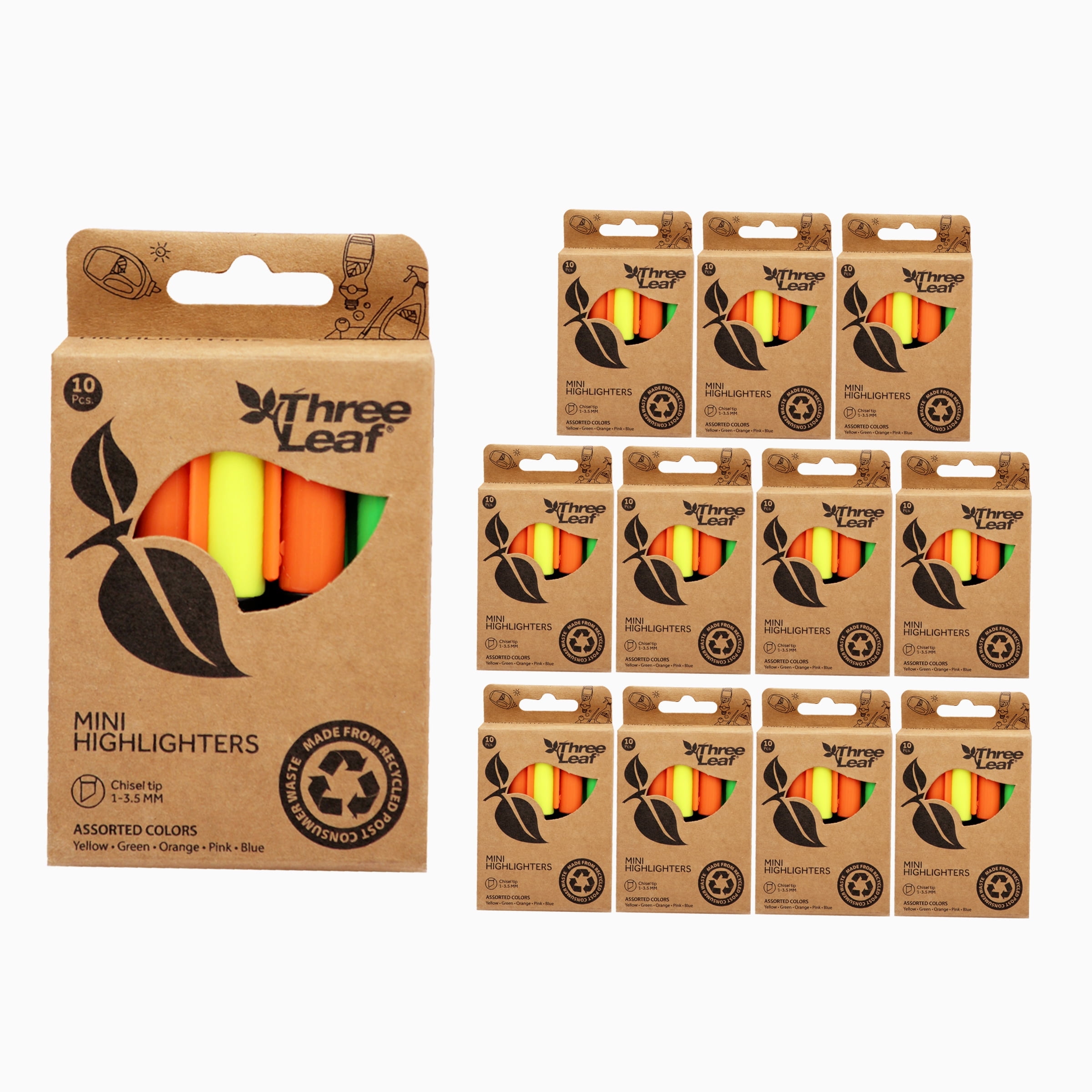 Three Leaf Mini Highlighter 10 Ct., Pack Of 12, Assorted Color, Chisel ...