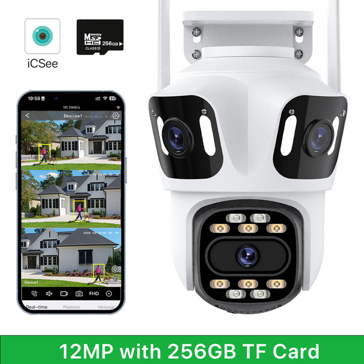 Three Lens Three Screen IP 12MP Camera WiFi External Dual Lens Auto ...