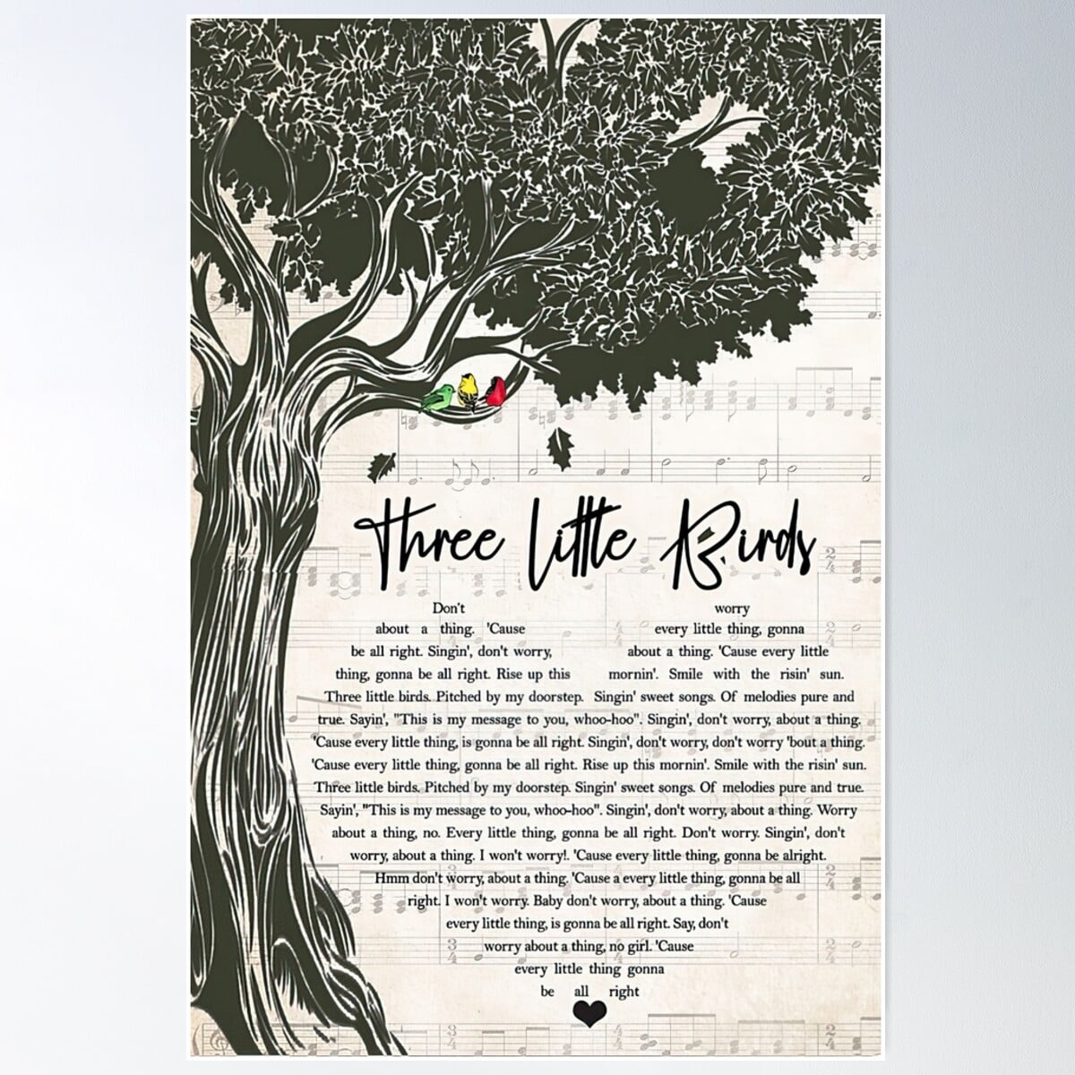 Three Little Bird Lyrics Poster Wall Art, Modern Wall Decor For Living ...