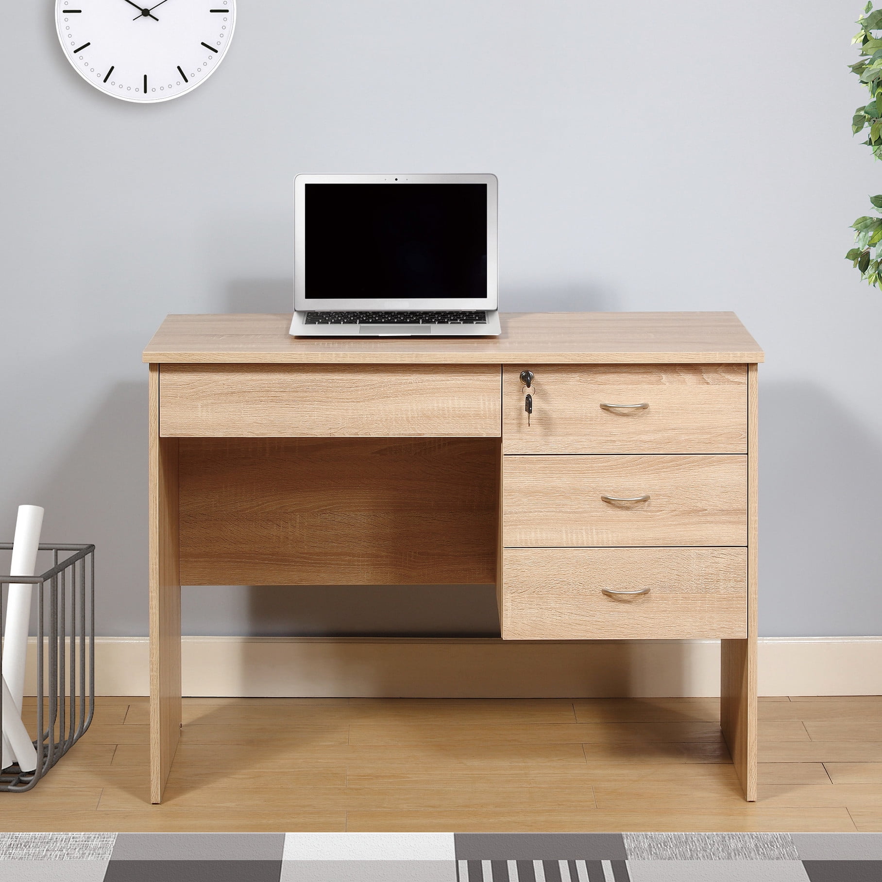Three Locking Drawers Student Work Desk - Metal Glide, Modesty Panel ...