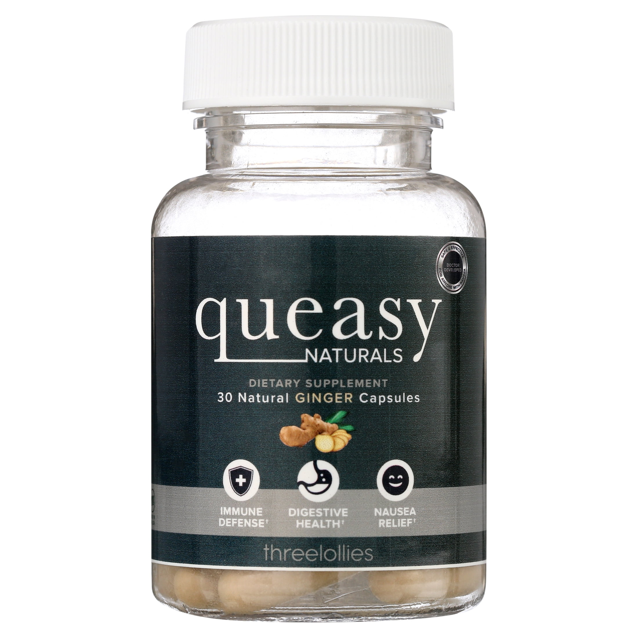Three Lollies Queasy Naturals Ginger Capsules - Non-Drowsy Nausea ...