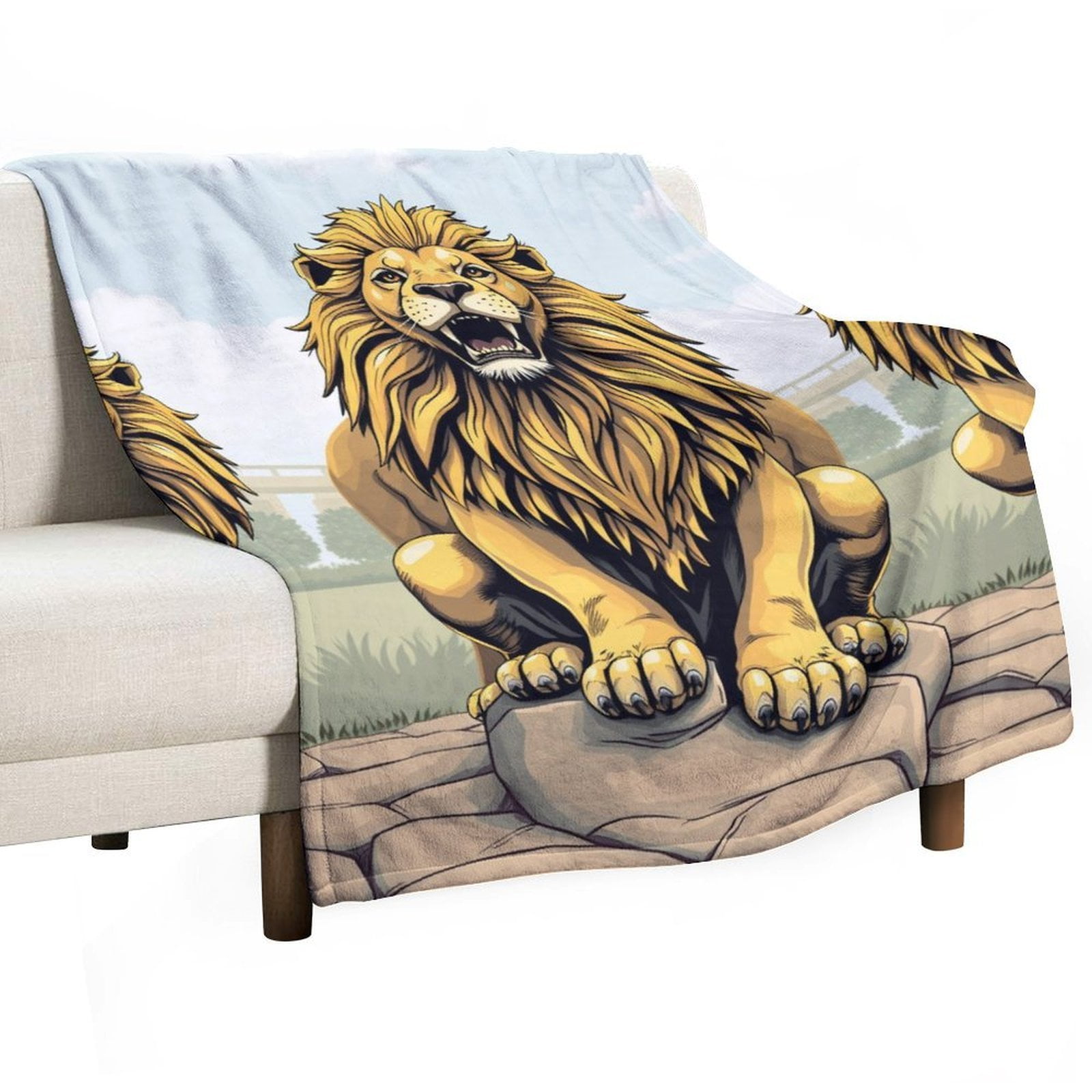 Three Majestic Lions Throw Blanket for Sofa Luxury Home Interior ...