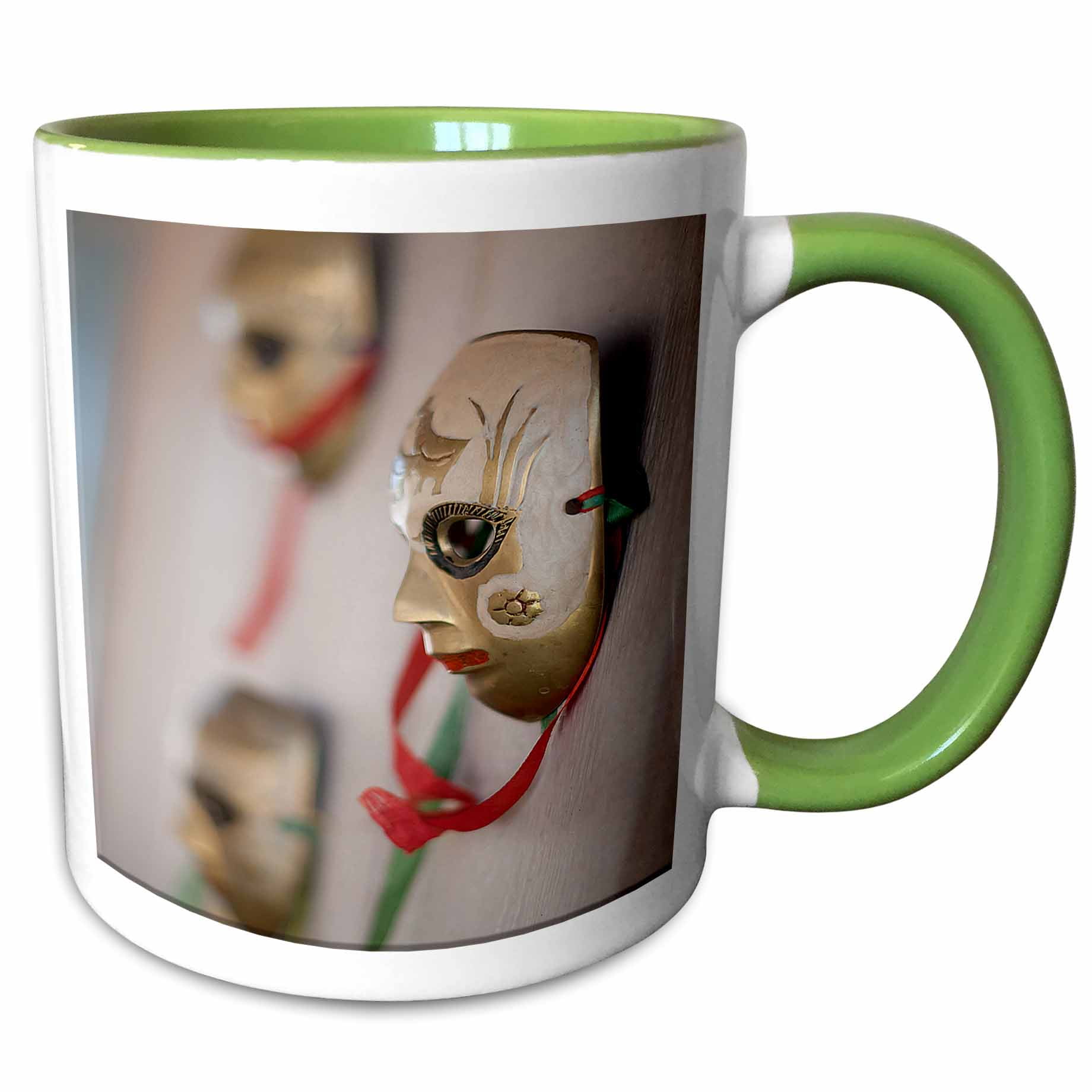 Three Metal Masquerade Face Masks Hanging on a Wall with Only The Front ...