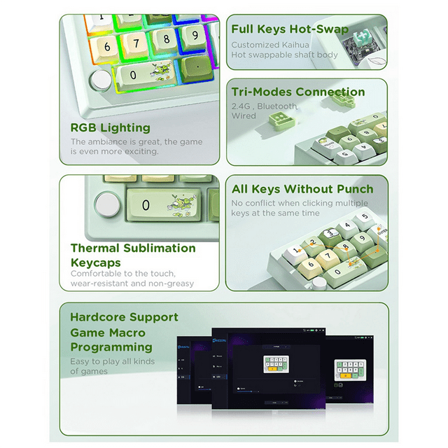 Three-Mode Hot-Swappable Digital Mechanical Keyboard Macro Definition ...