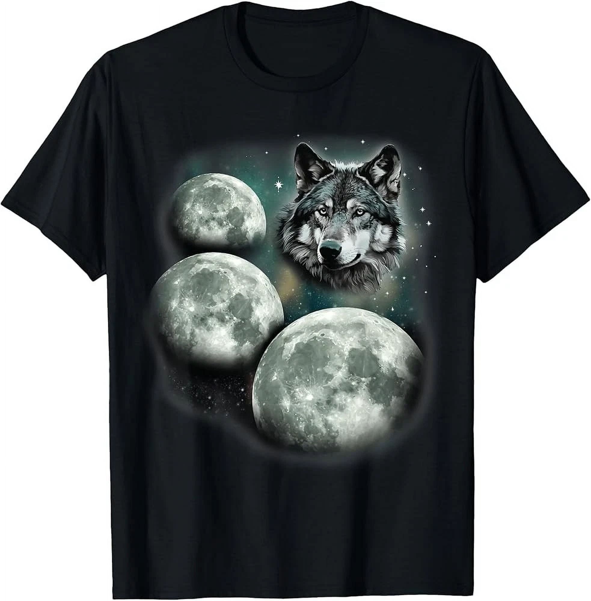 Three Moon Wolf 3 Moons Howling At Space Wolf Magic Meme T-Shirt | eBay - Walmart.com