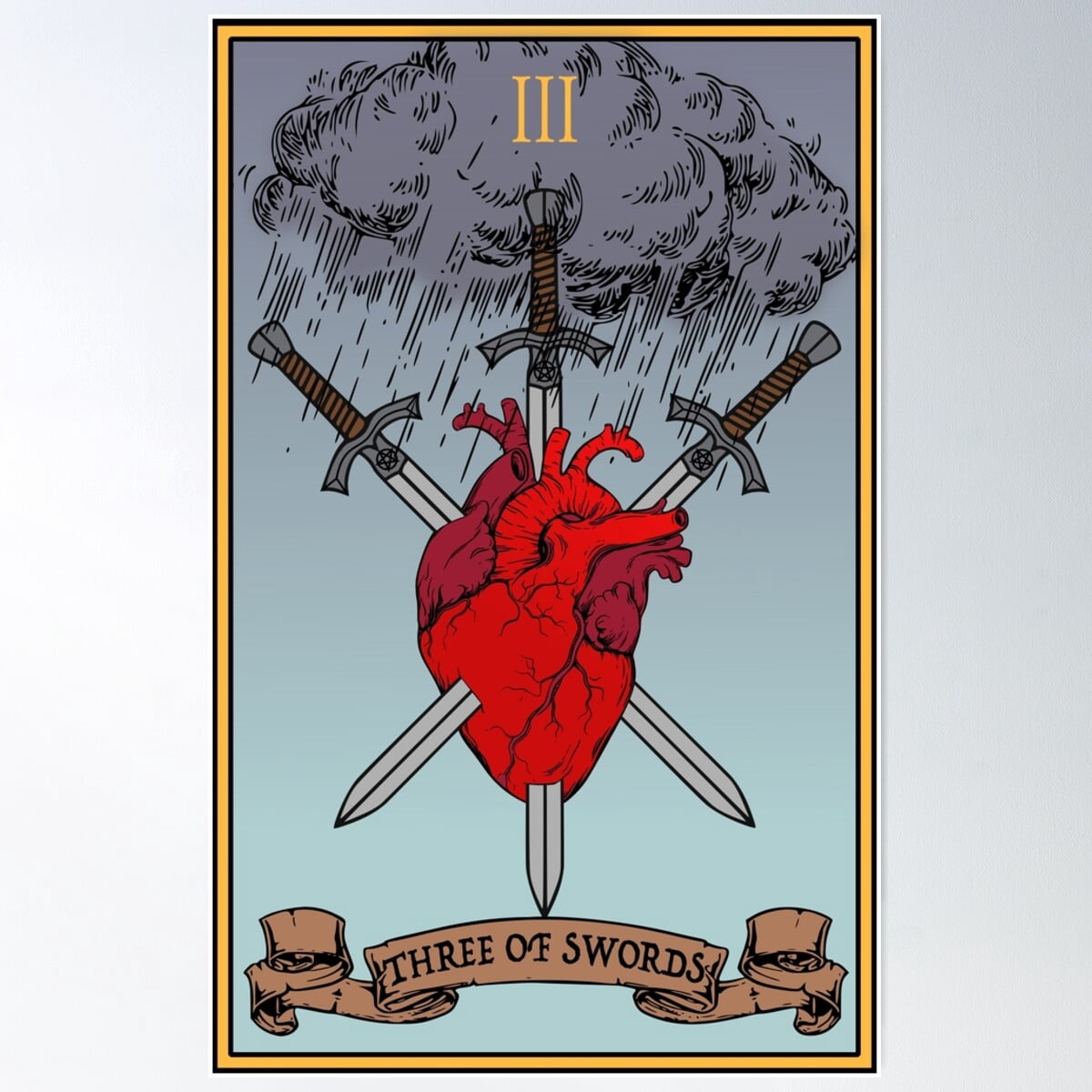 Three Of Swords Tarot Poster Wall Art, Modern Wall Decor For Living ...